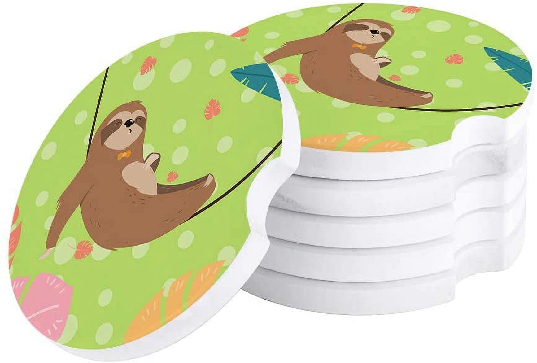 FMSHPON Sloth Lying Resting on Tree Vine Set of 4 Car Coaster for ...