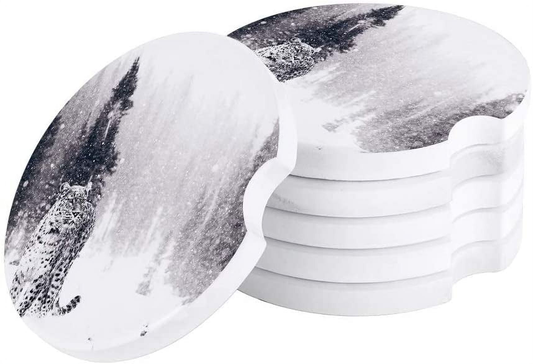 FMSHPON Snow Leopard in Forest Snow Set of 2 Car Coaster for Drinks ...