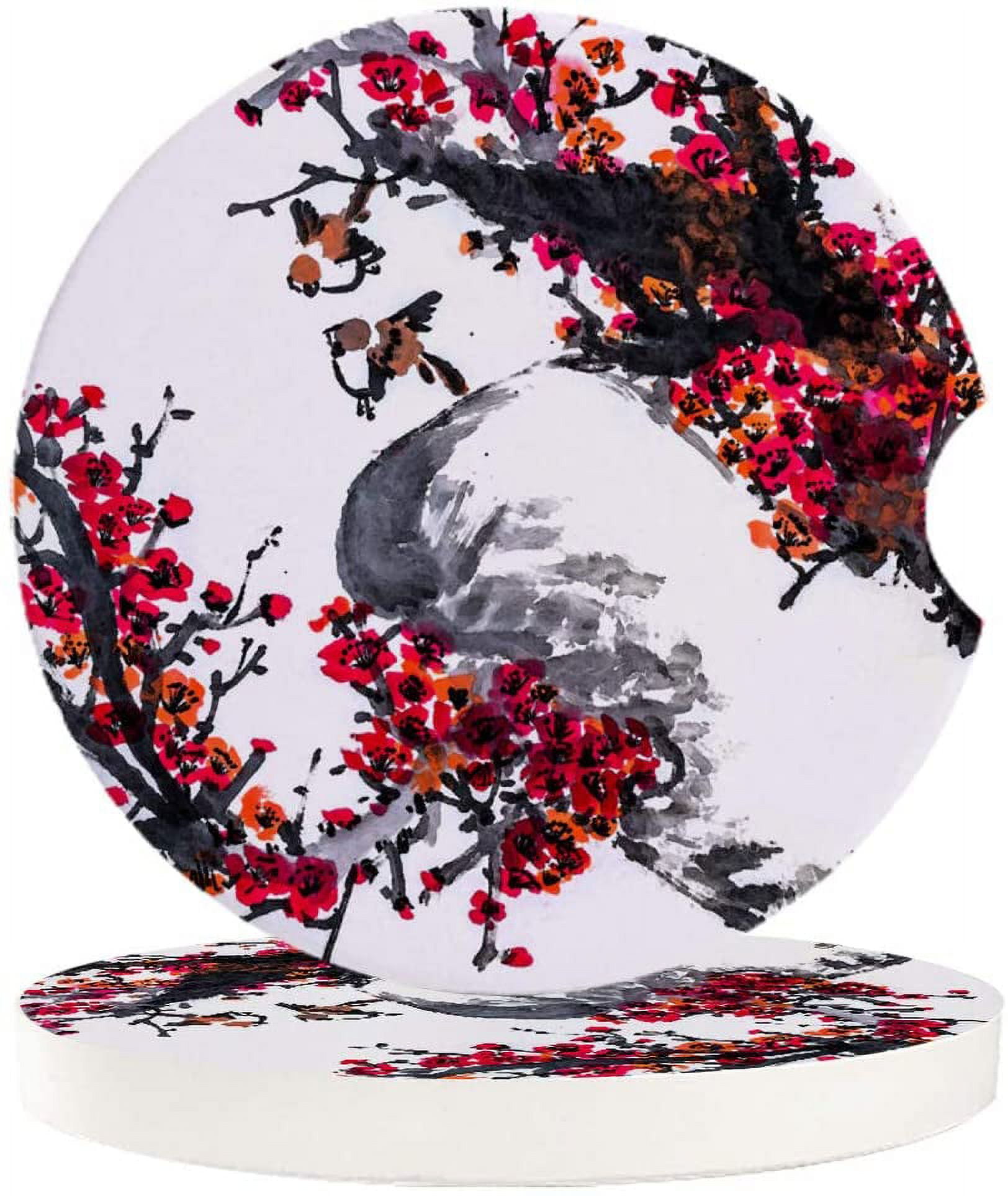 FMSHPON Sparrow Plum Blossom Ink Painting Set of 6 Car Coaster for ...