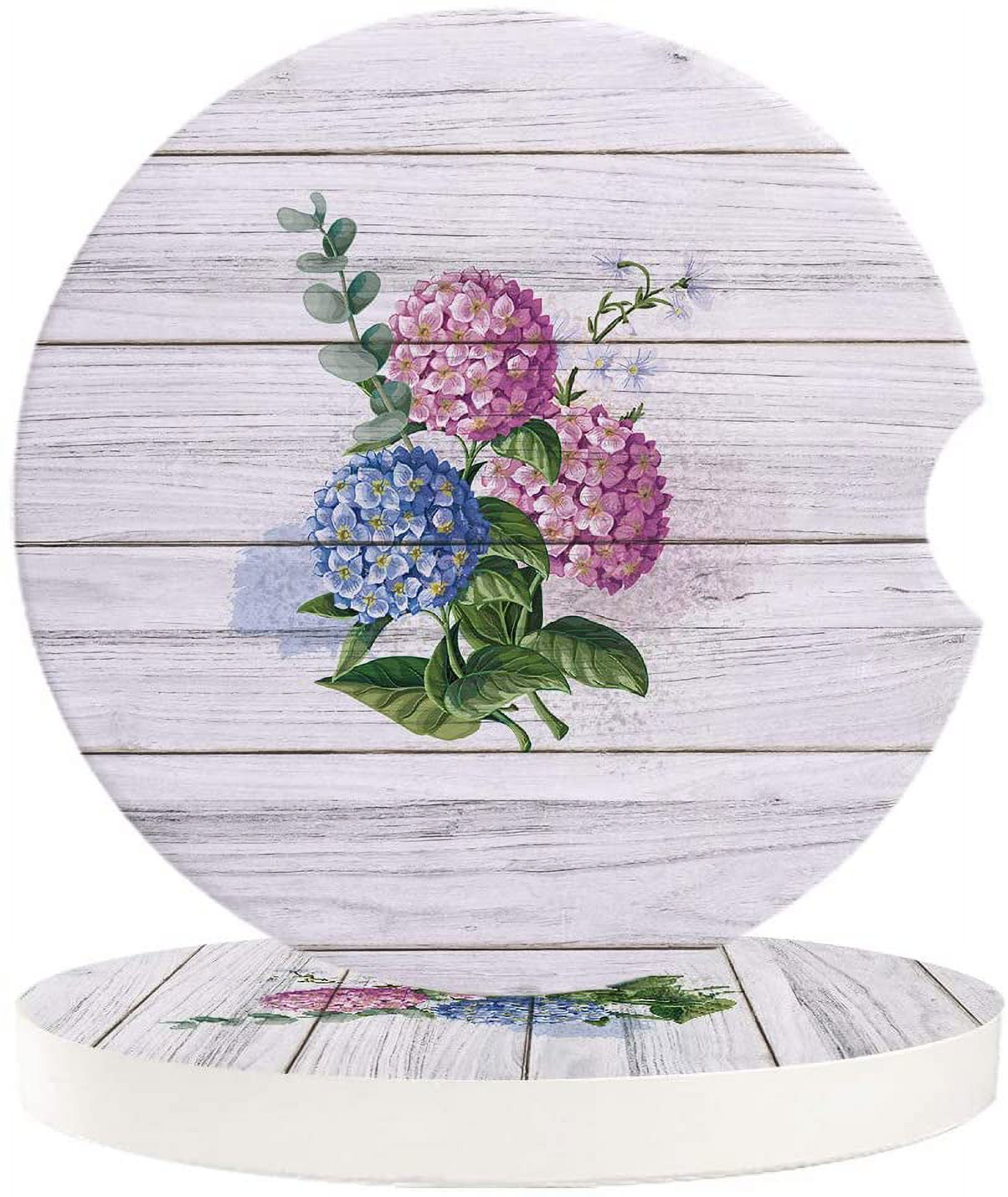 FMSHPON Spring Flower Hydrangea Wooden Grain Set of 6 Car Coaster for ...
