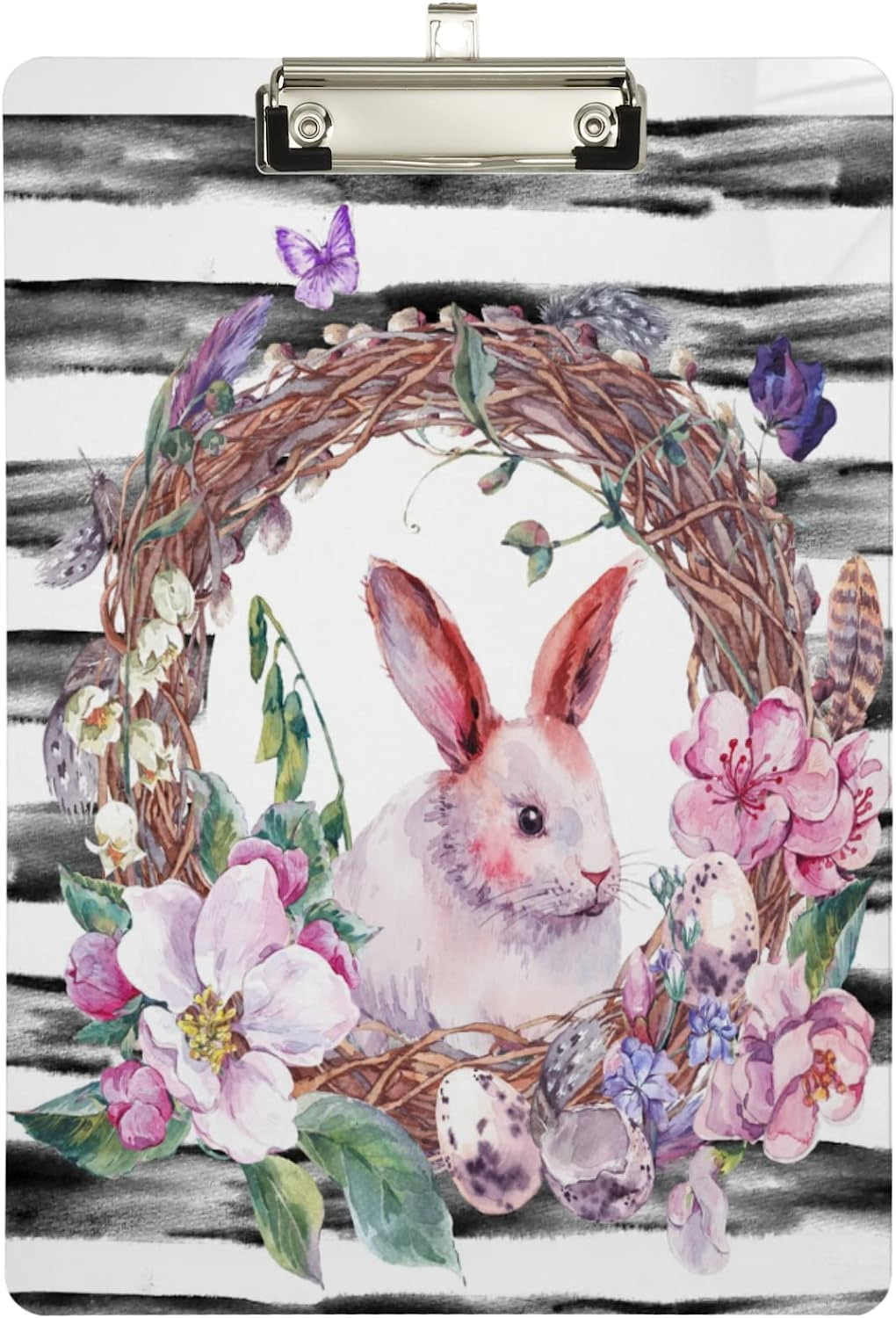 FMSHPON Spring Happy Easter WreathBunny Clipboard Hardboard Wood ...