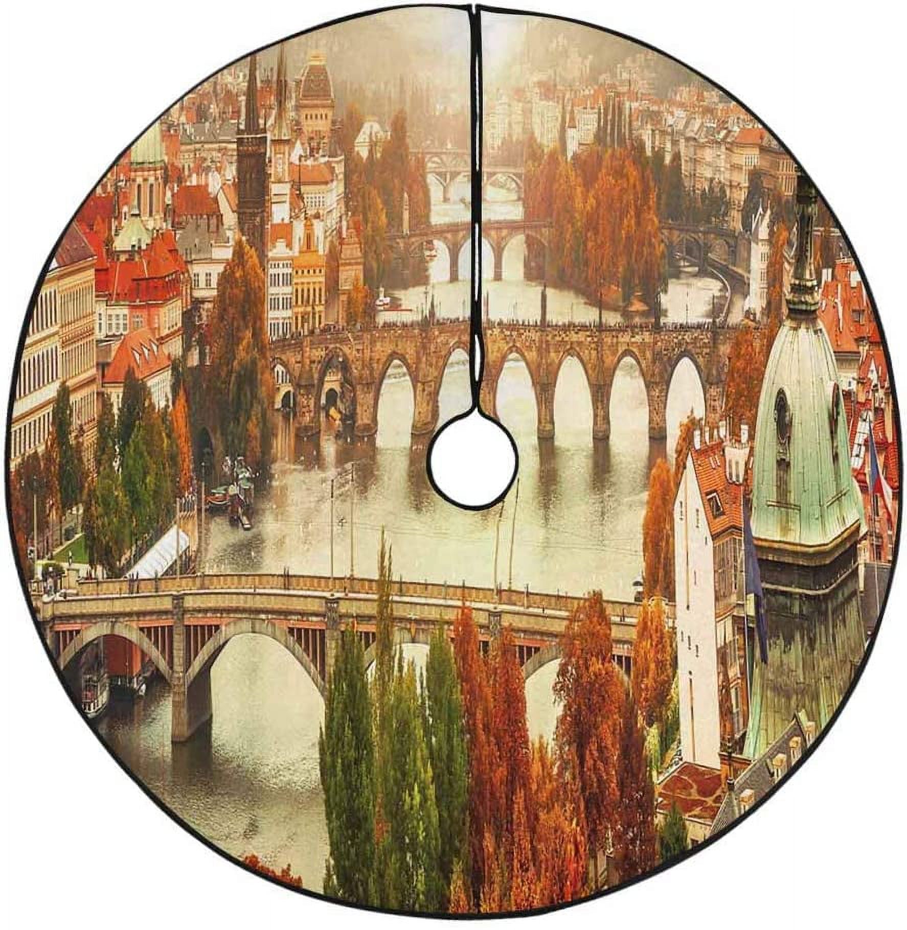 FMSHPON Sunset Charles Bridge Xmas Christmas Tree Skirt Stand Mat for ...