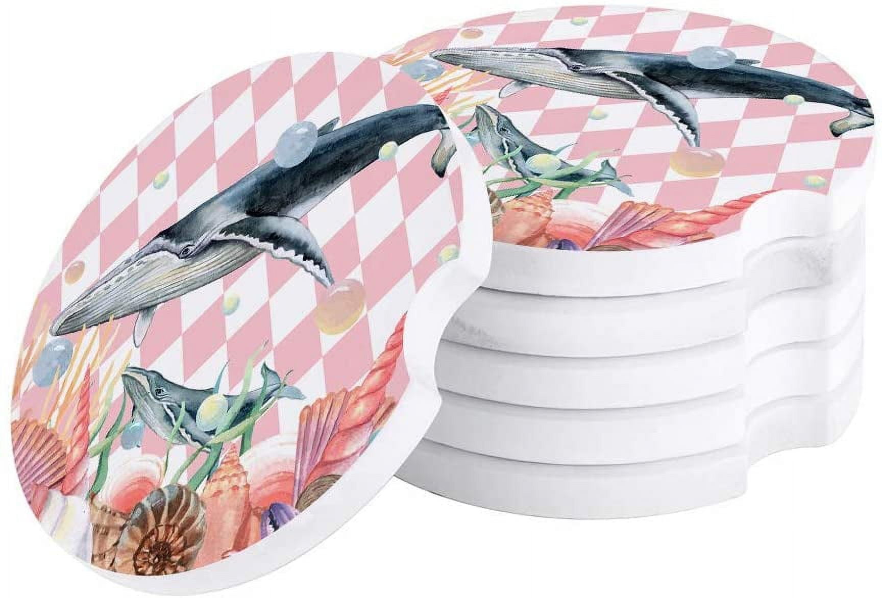 FMSHPON Theme Whale Starfish Shell Pink Set of 4 Car Coaster for Drinks ...