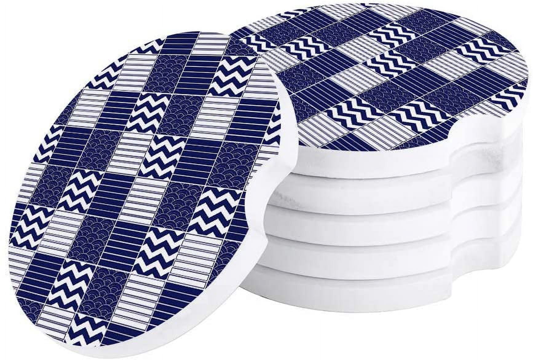 FMSHPON Traditional Waves Geometry Pattern Blue Set of 2 Car Coaster ...