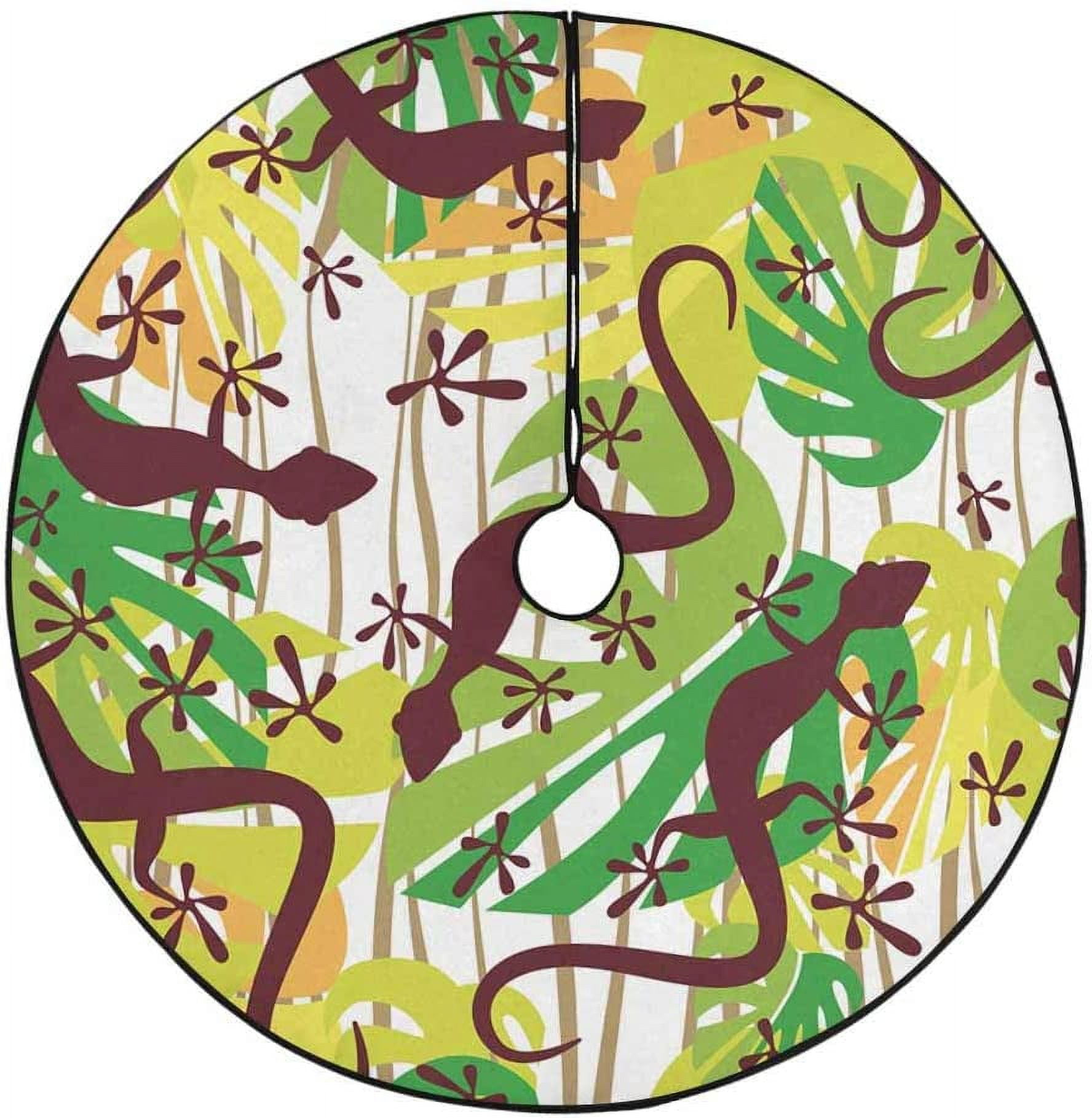 FMSHPON Tropical Leaves Lizards Xmas Christmas Tree Skirt Stand Mat for ...