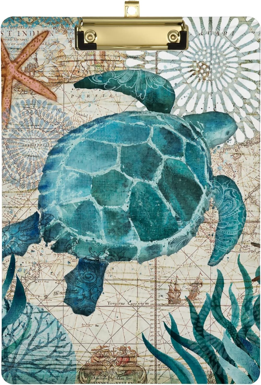 FMSHPON Vintage Ocean Sea Turtle Starfish Map Clipboard Hardboard Wood ...