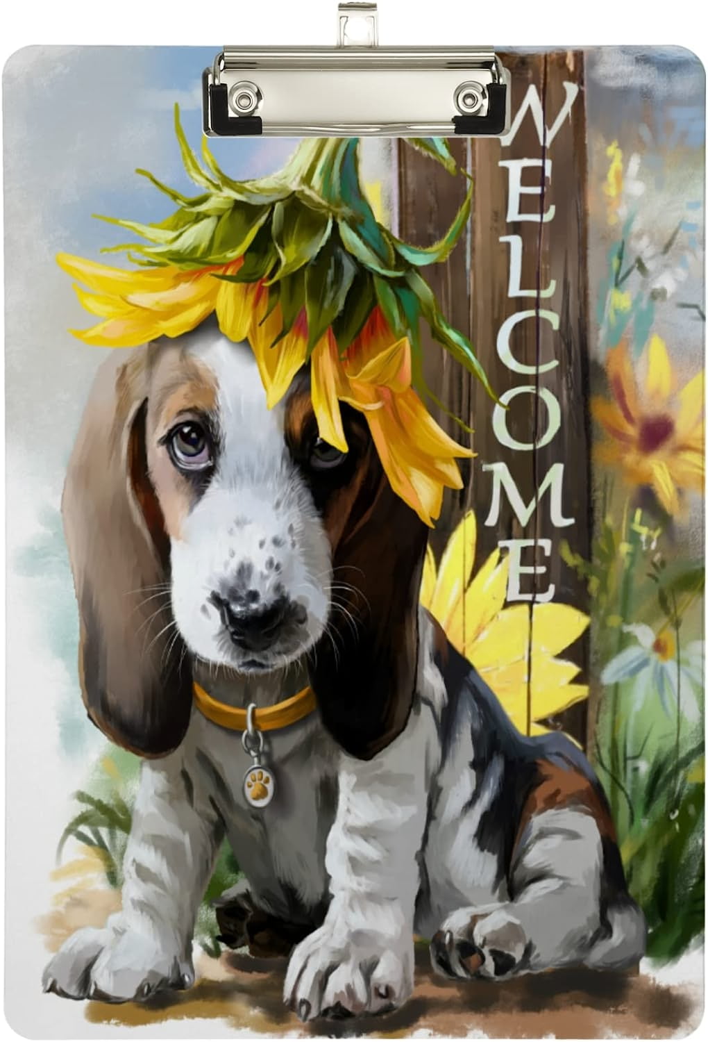 FMSHPON Welcome Cute Beagle Sunflower Sunshine Clipboard Hardboard Wood ...