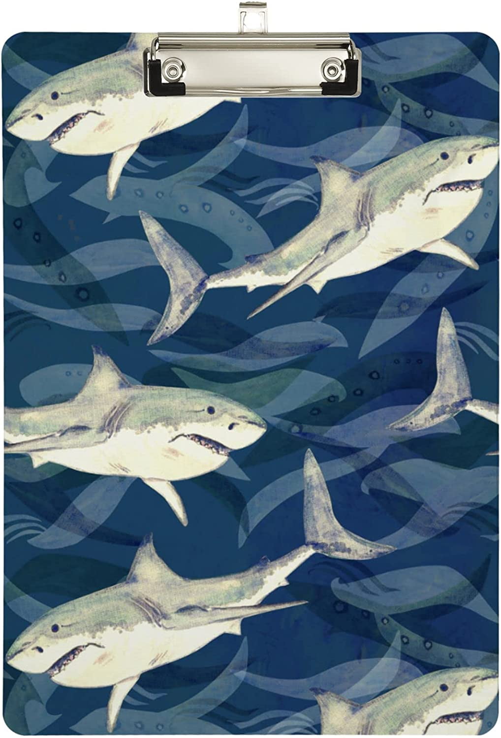FMSHPON White Sharks Ocean Wave Pattern Clipboard Hardboard Wood ...