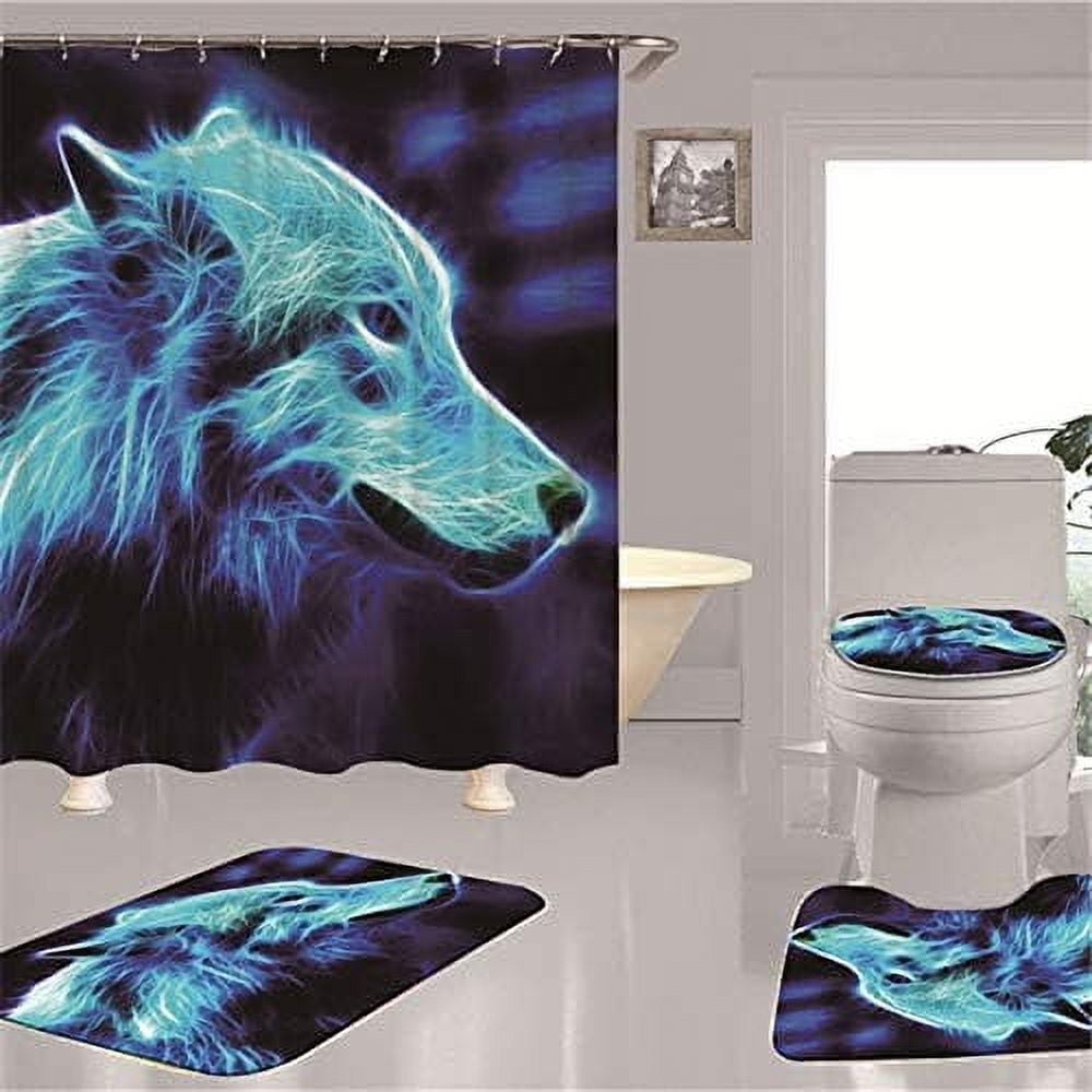 FMSHPON Wolf Totem 4 Piece Bathroom Set Shower Curtain Bath Rug Contour ...