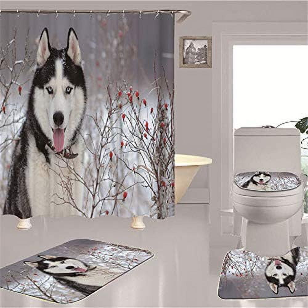 FMSHPON Wolf Totem 4 Piece Bathroom Set Shower Curtain Bath Rug Contour ...