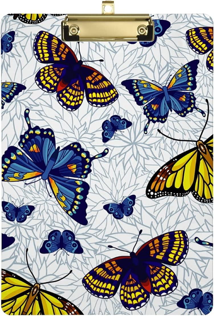 FMSHPON Yellow Blue Butterflies Clipboard Hardboard Wood Nursing Clip ...