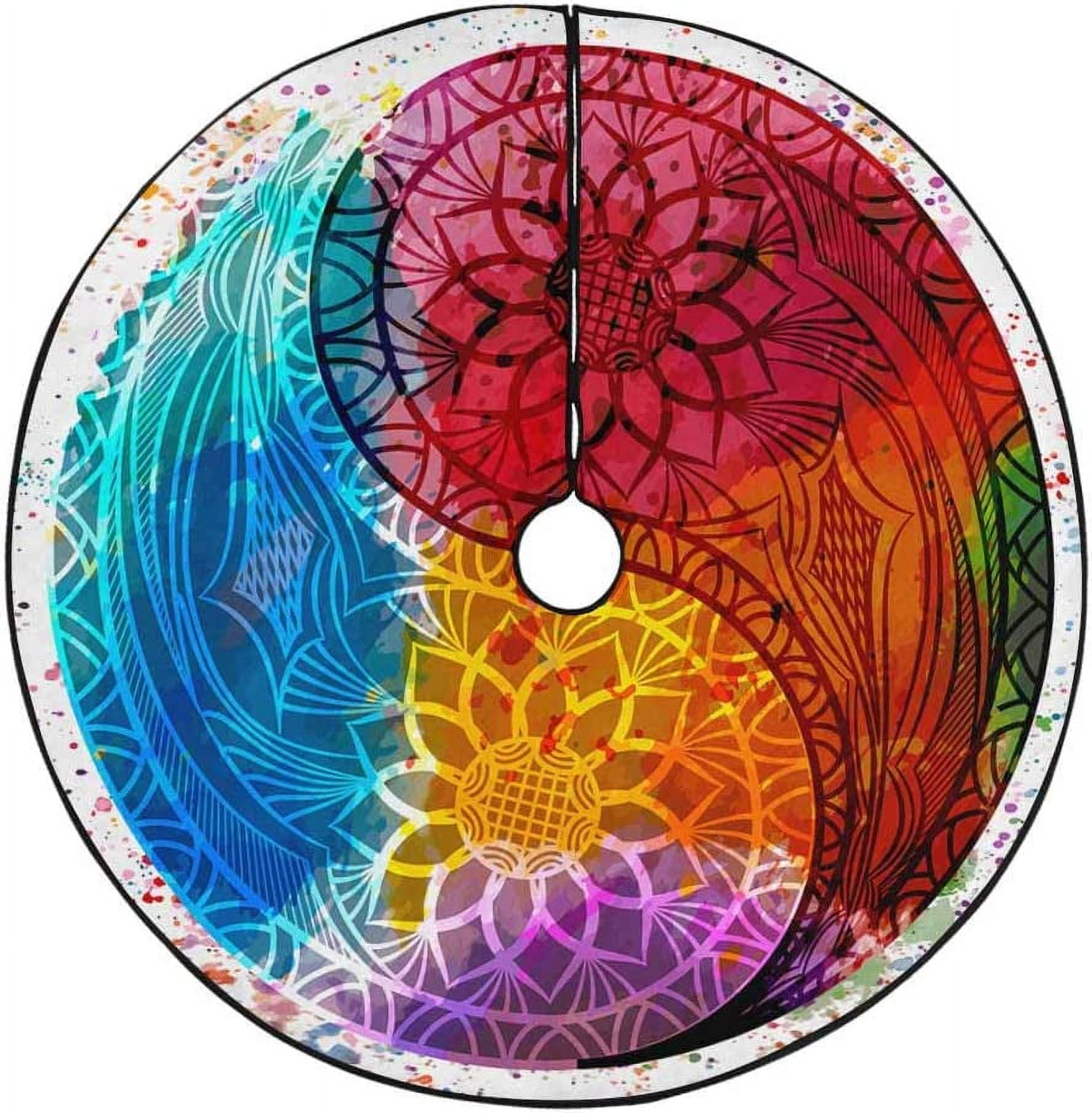 FMSHPON Yin Yang Symbol Lotus Xmas Christmas Tree Skirt Stand Mat for ...