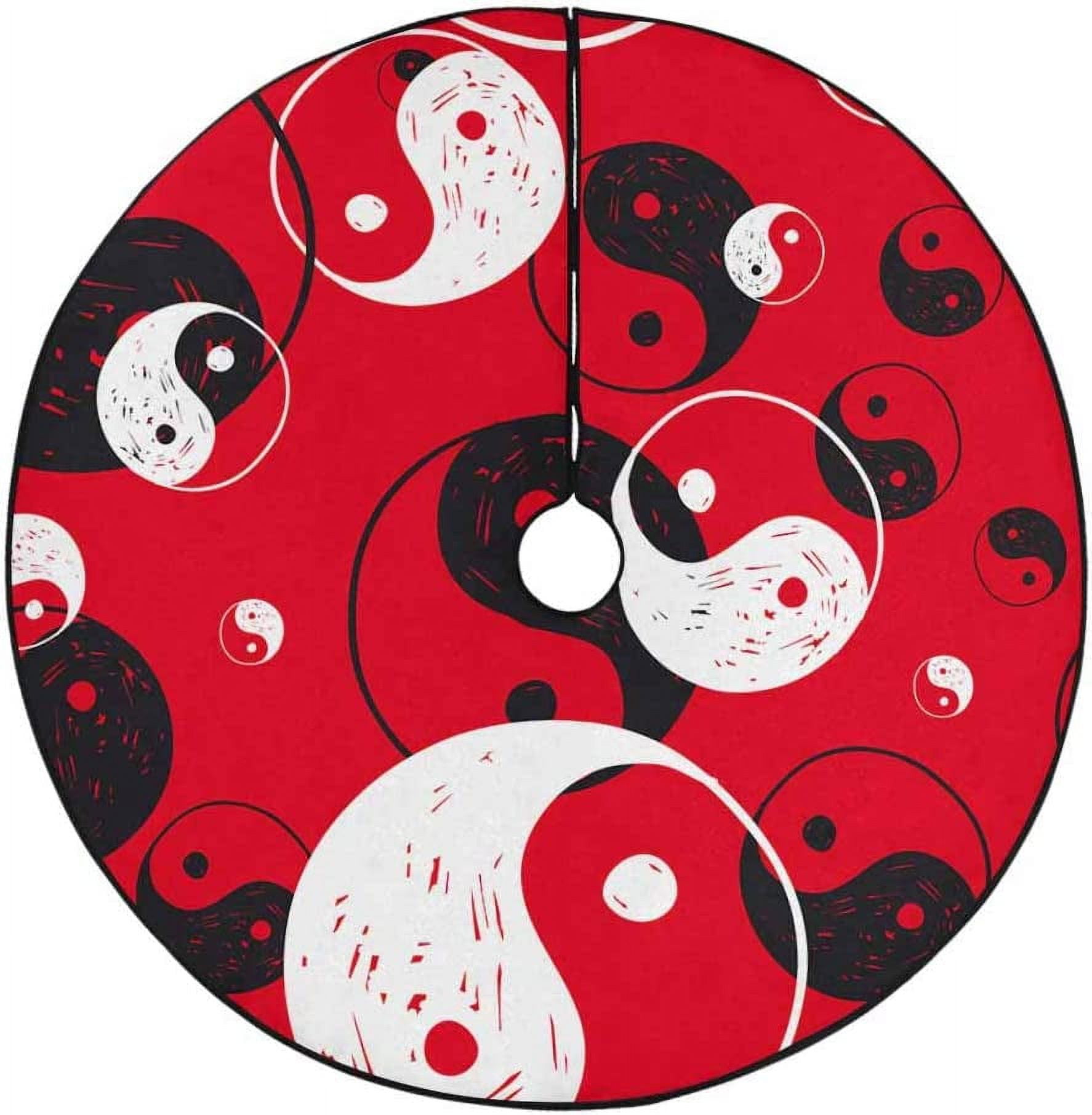 FMSHPON Yin Yang Symbol Red Xmas Christmas Tree Skirt Stand Mat for ...