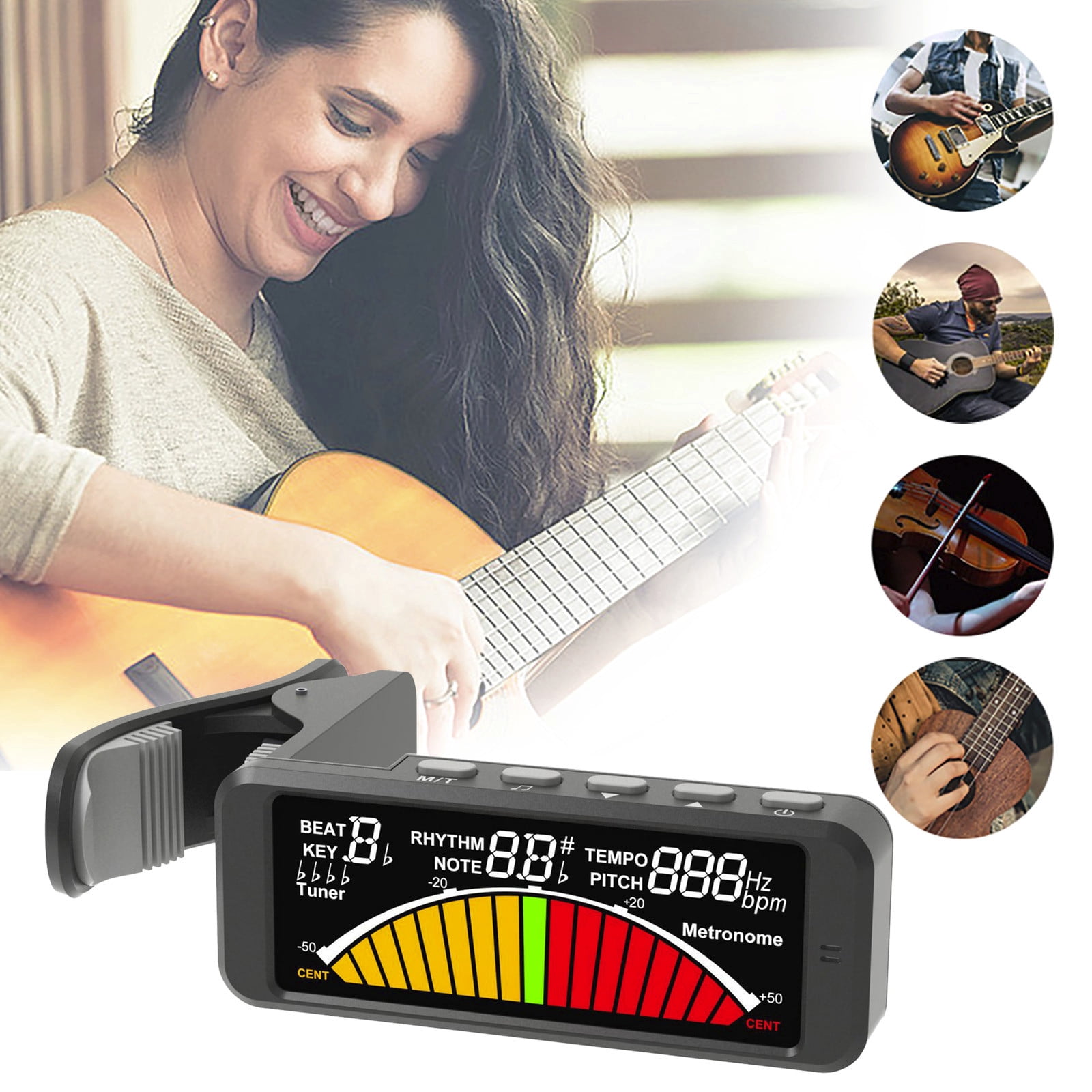 FMT-209 Guitar Tuner Clip-on, 2025 New 3 in 1 Metronome Tuner Tone ...