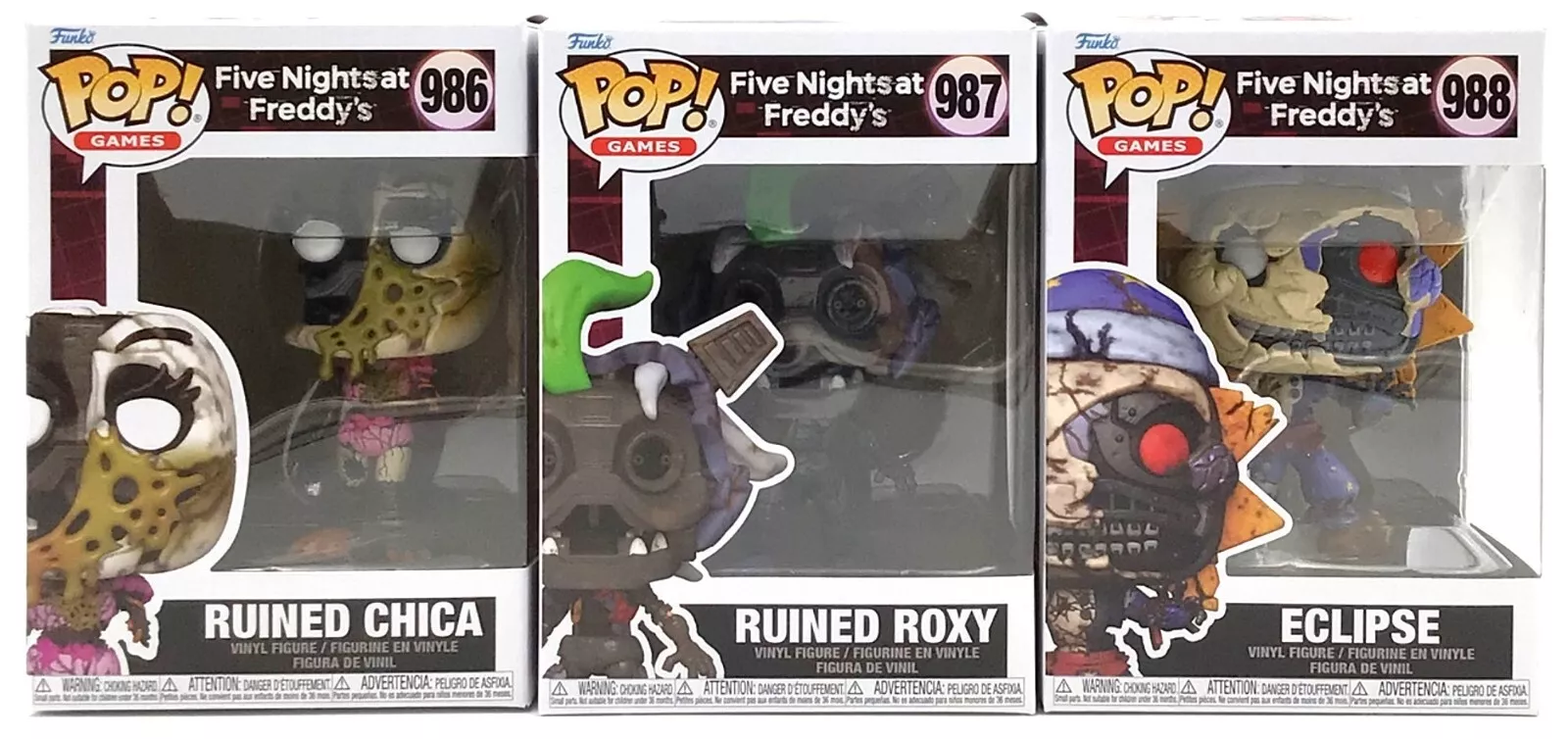 FNAF Security Breach Ruin Ruined Chica Roxy & Eclipse Set of 3 ...