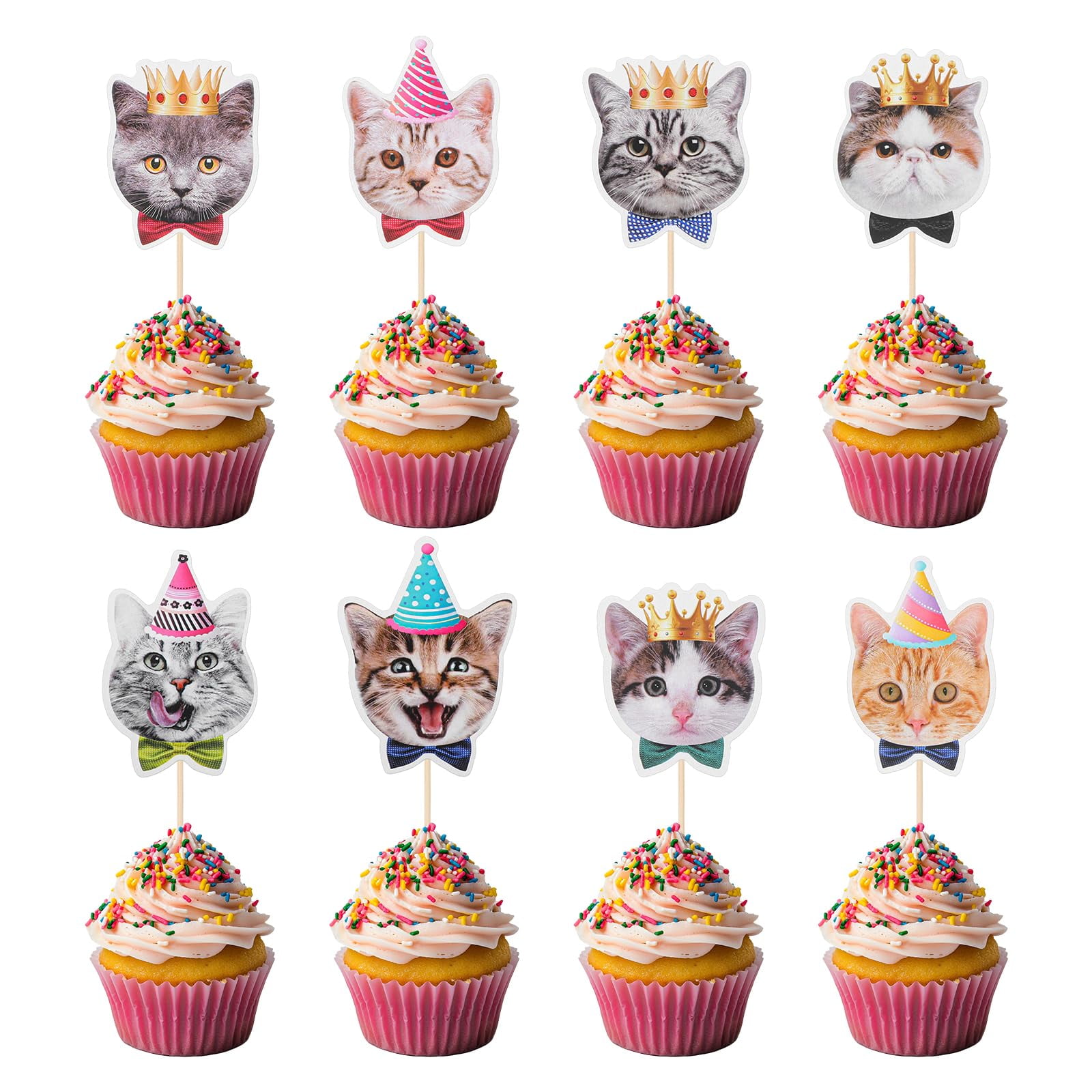 FNANJWQ 32Pcs Pet CORNET Cat Cupcake Toppers, Cats Face Single Sided ...