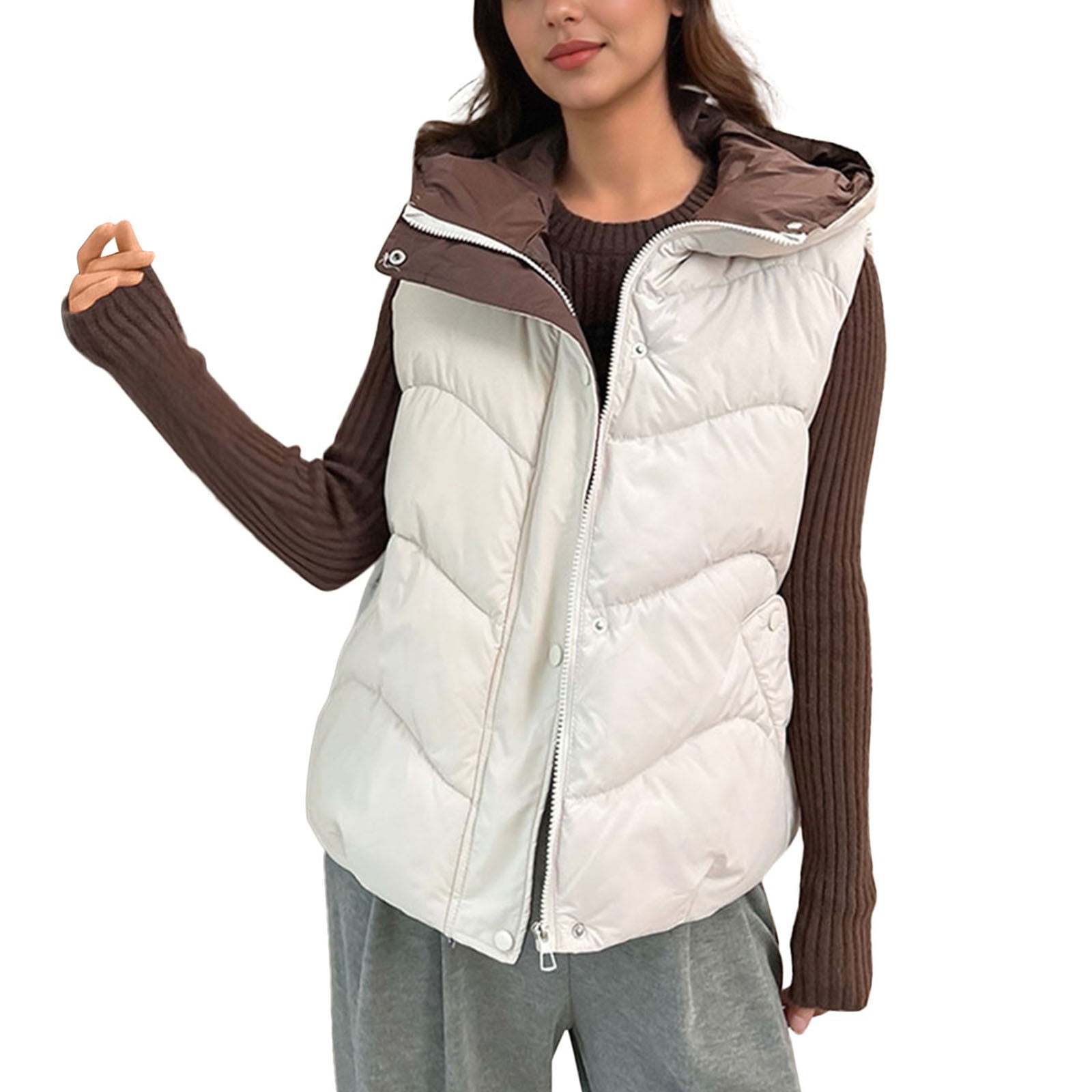 FNFHFY Womens Puffer Vest Hooded Zip Up Sleeveless Puffy Jackets ...