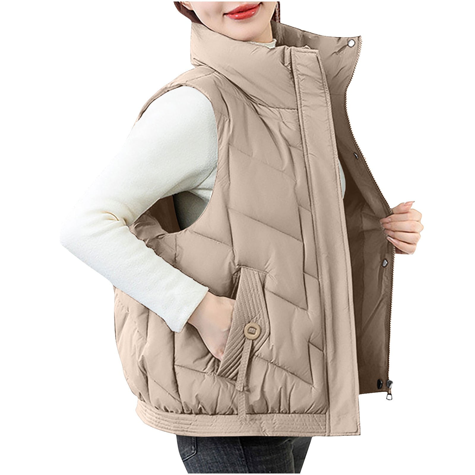 FNFHFY Womens Puffer Vest Loose Fit Sleeveless Puffer Jacket Stand ...