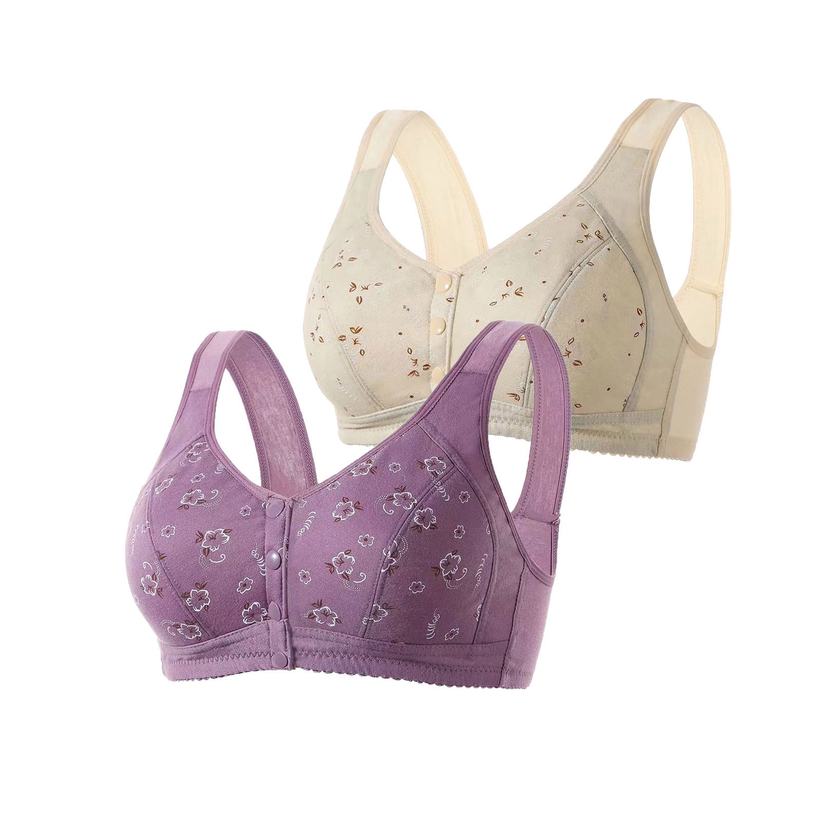 FNFYFH 2 Pack Ladies Wireless Bras Comfort Breathable Front Button Push ...