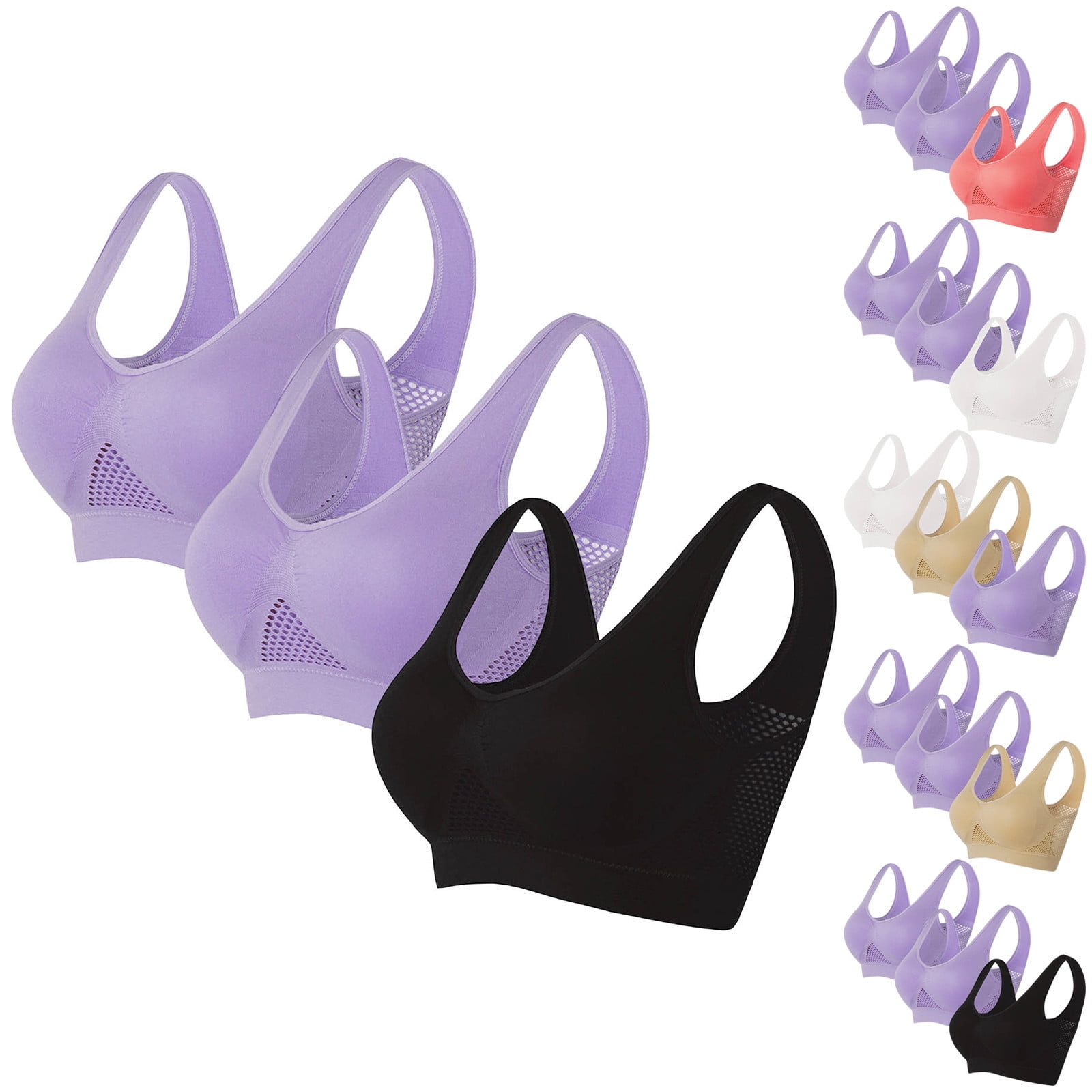 FNFYFH 3 PC Plus Size Cool Mesh Sports Bra for Women Breathable Lift Up ...