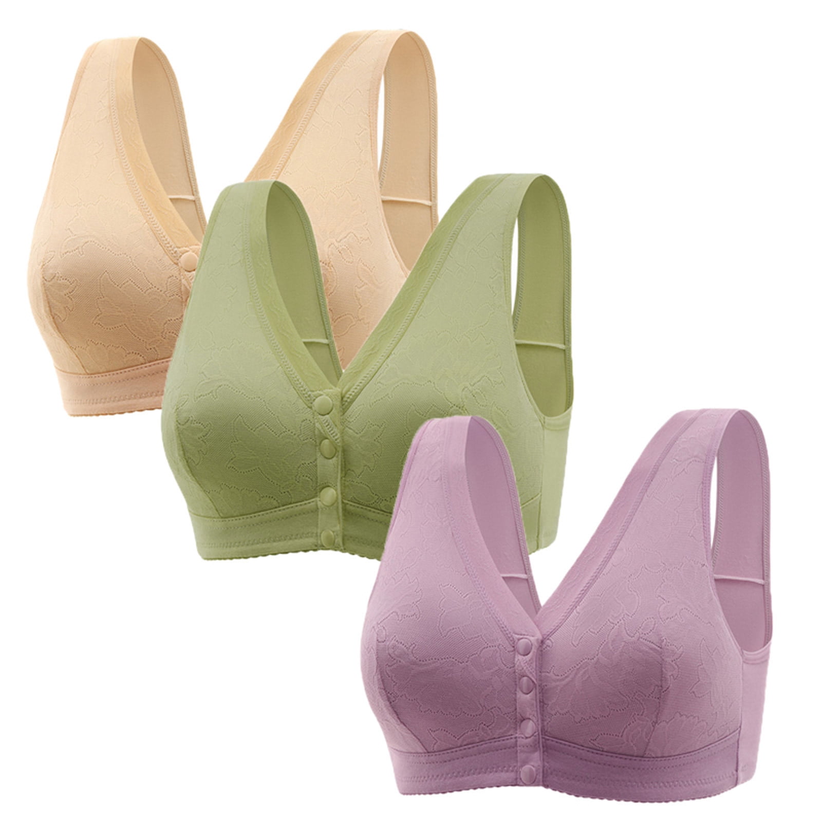 FNFYFH 3 Pack Plus Size Wireless Bras Front Close Button Seamless ...