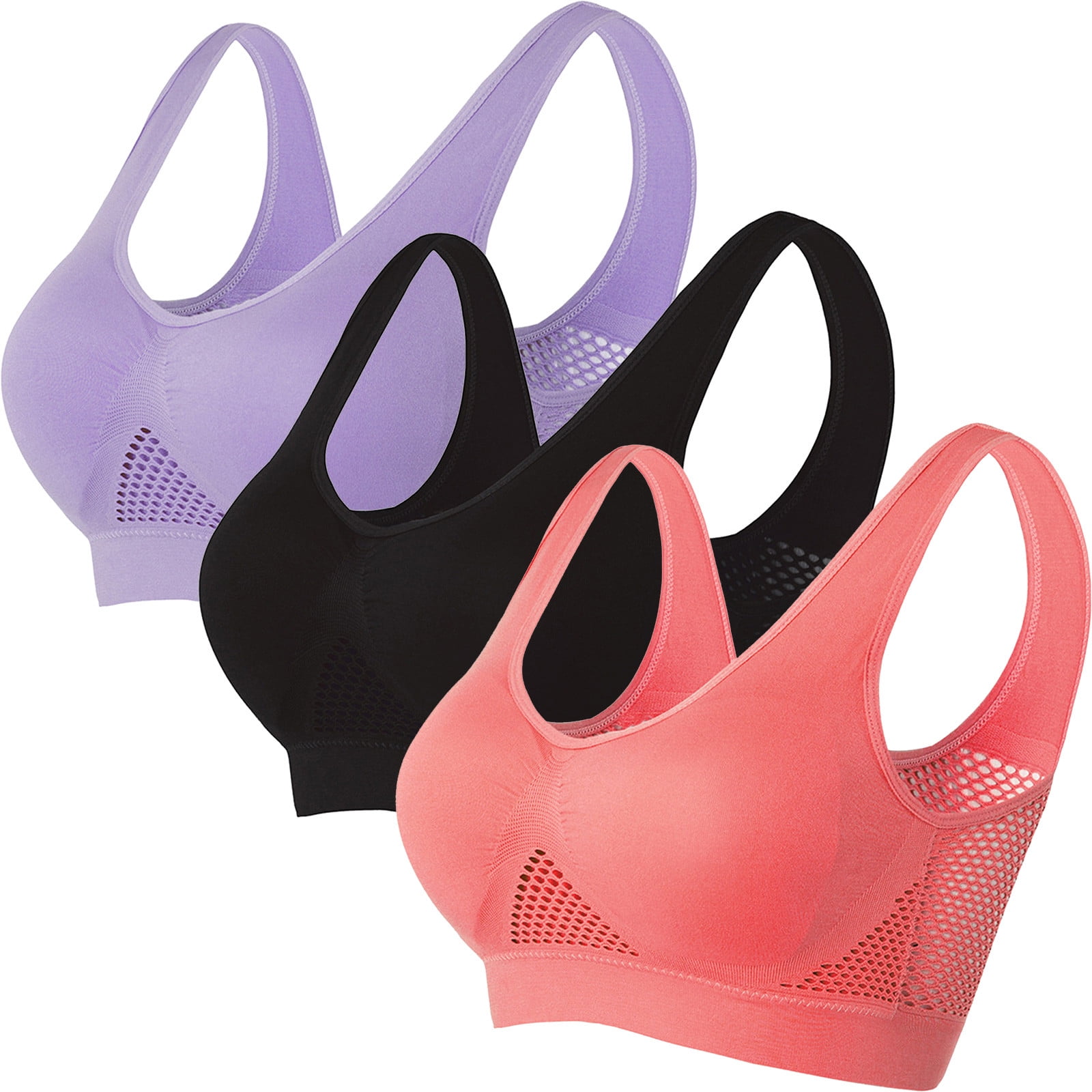 FNFYFH 3 Pack Sports Bras for Women 2025 Plus Size Seamless Wireless ...
