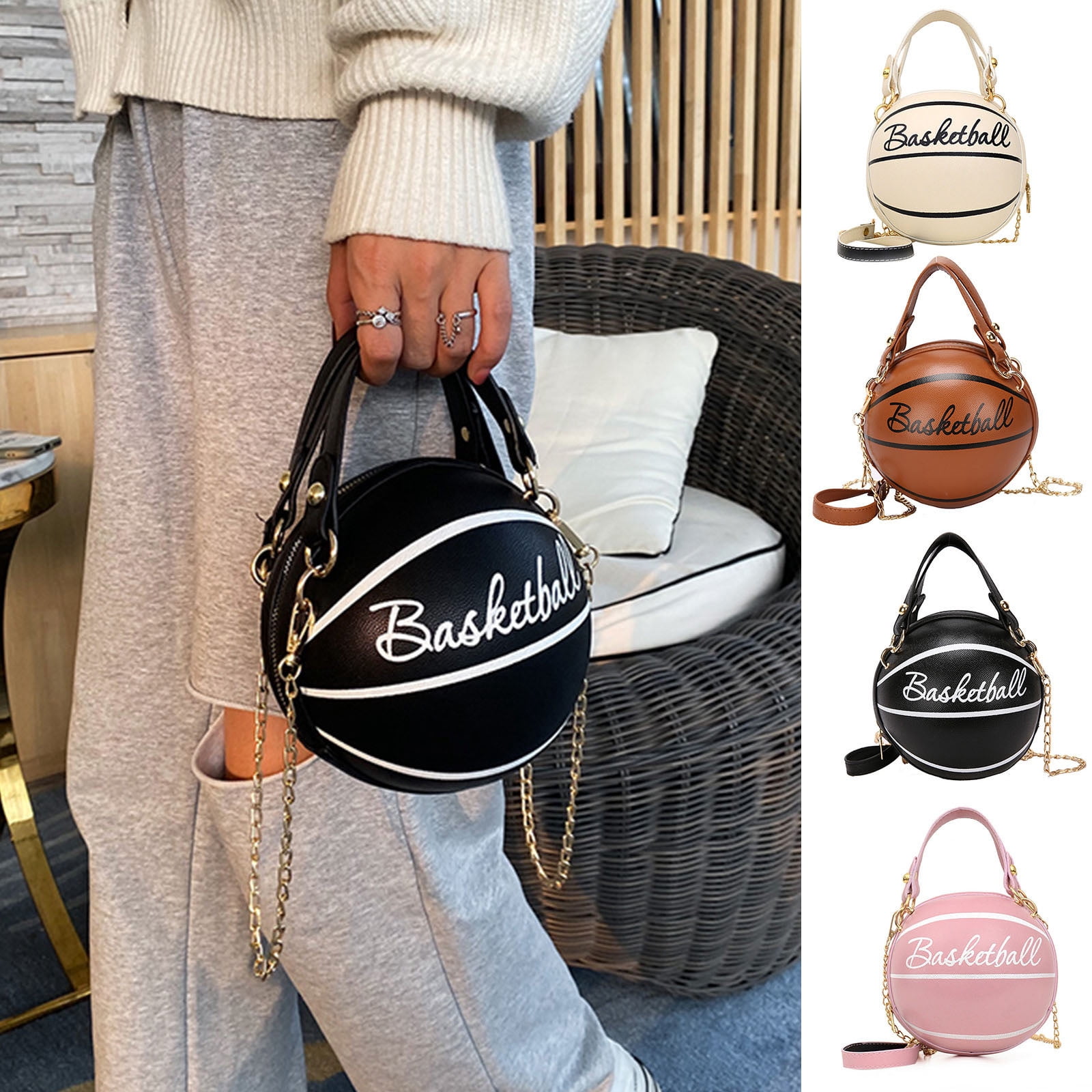 FNFYFH Basketball Shaped Purse Women Zipper Cross Body Bag Trendy PU ...