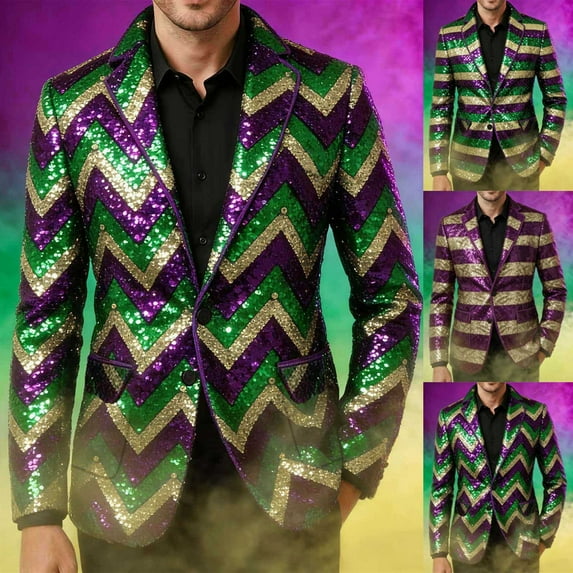 FNFYFH Big and Tall Sequins Blazer for Men Sparkle Suit Disco Prom ...