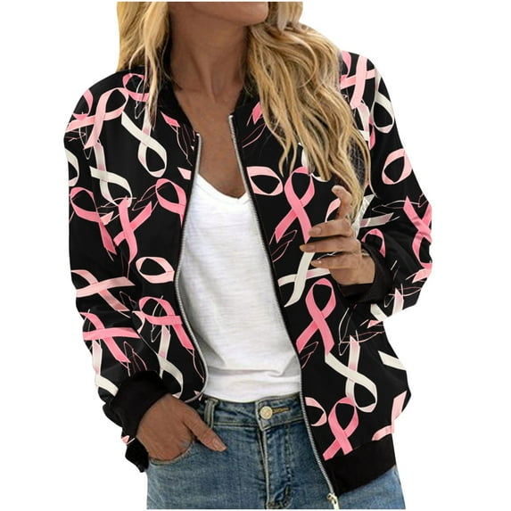 FNFYFH Breast Cancer Awareness Jackets for Women Long Sleeve Zip Up ...