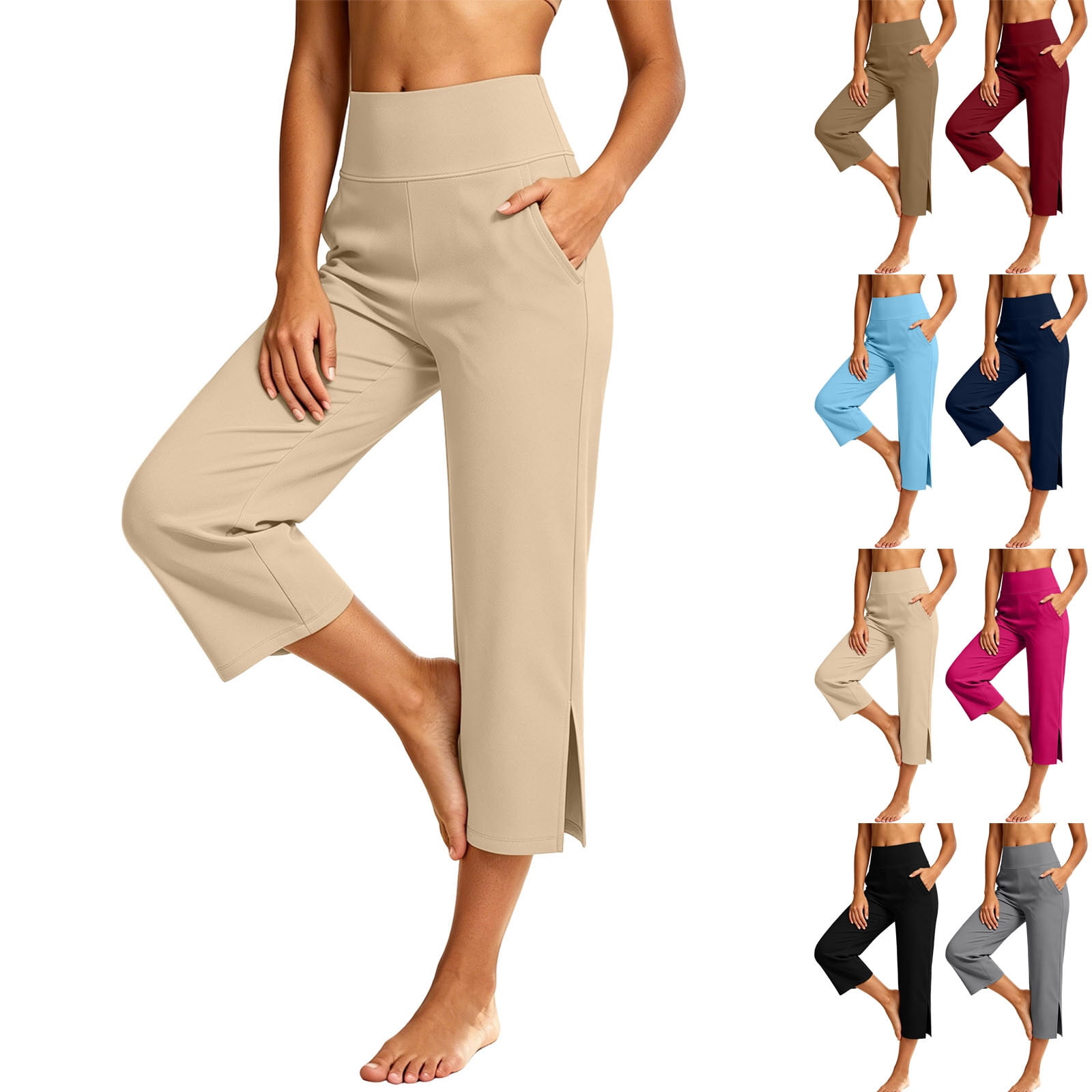 FNFYFH Capri Pants for Women Wide Leg Capris Yoga Pants Side Split ...