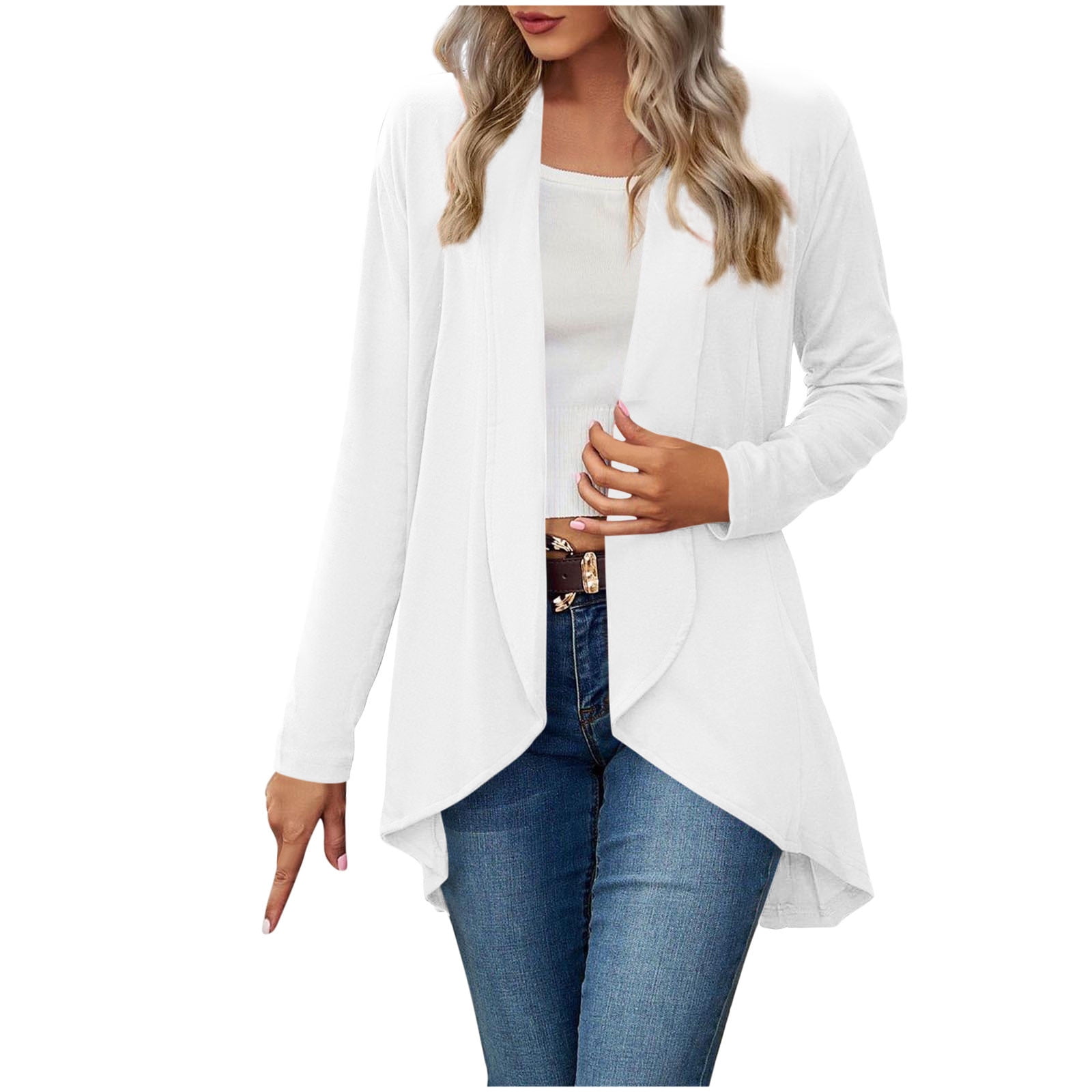 FNFYFH Cardigans for Women Long Sleeve Draped Lapel Open Front Cardigan ...