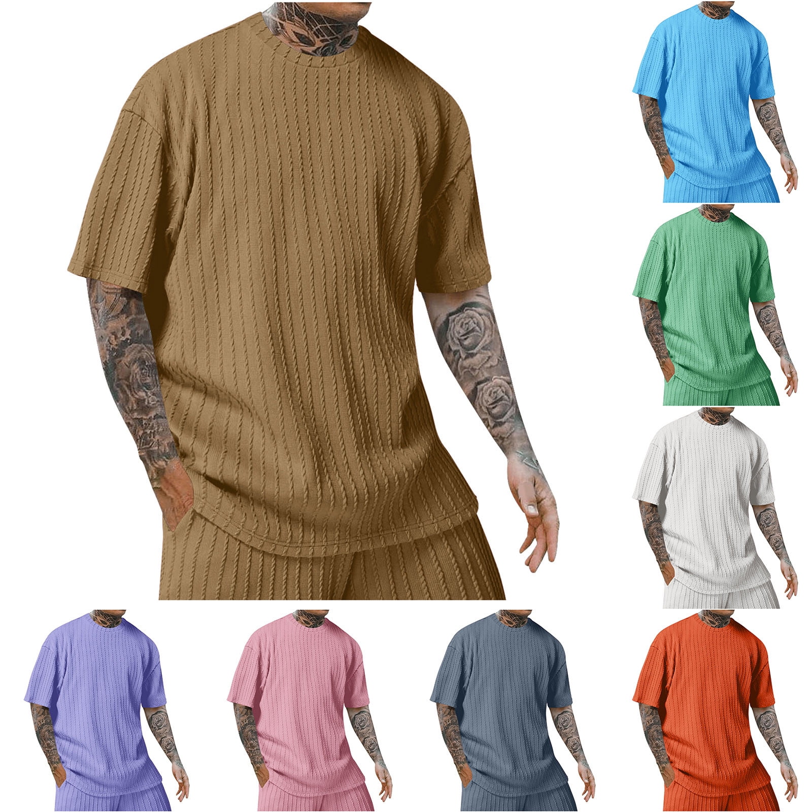 FNFYFH Clearance 2025 Mens Knitted T-Shirts Round Neck Short Sleeve ...