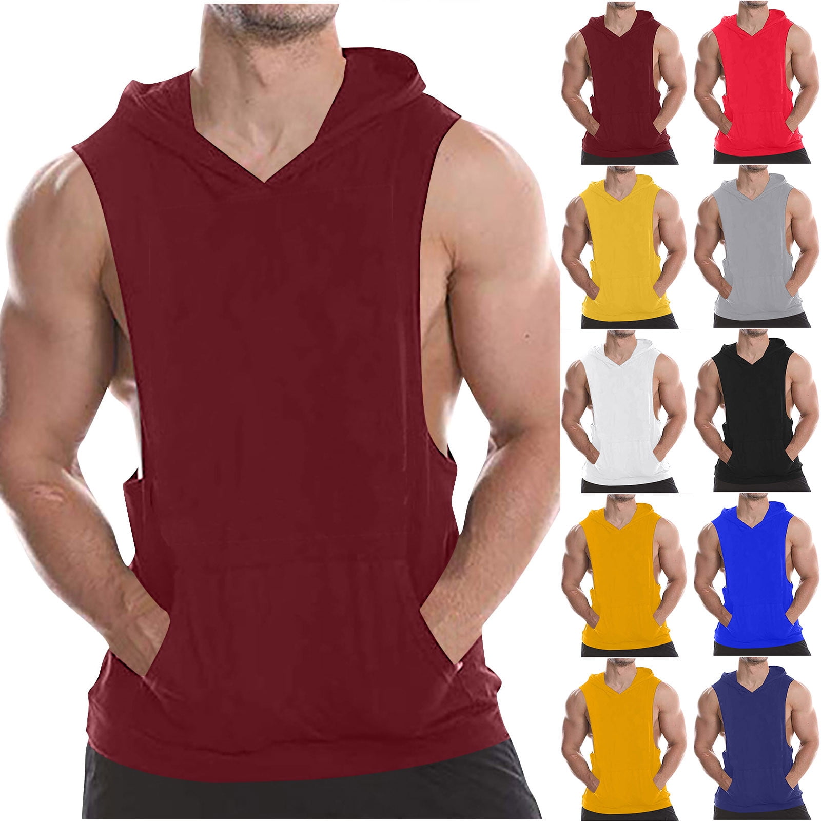 FNFYFH Clearance Men's Sleeveless Shirts Blue, Men's Summer Solid Fitness Sports Round Neck ...