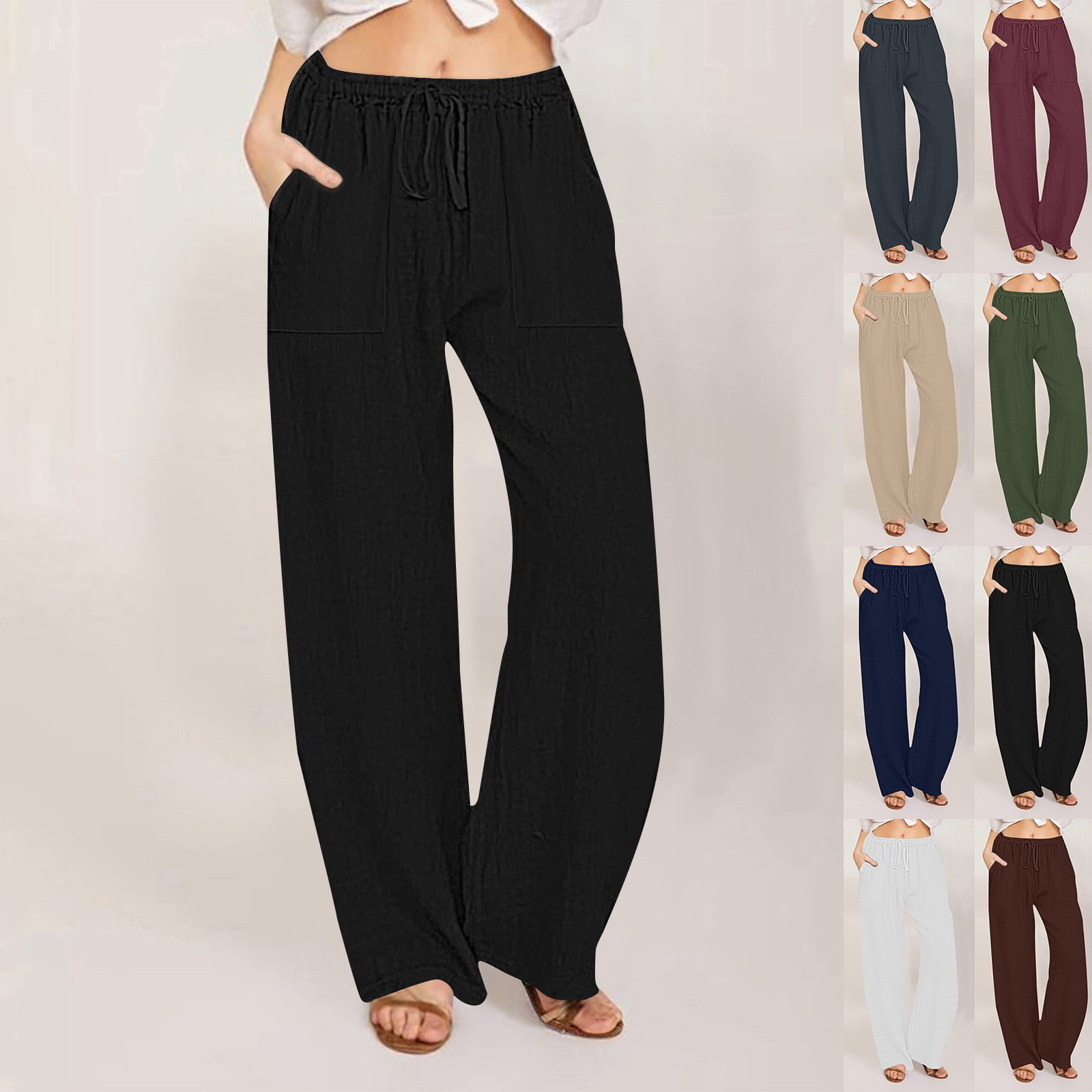 FNFYFH Palazzo Pants for Women Pant Elastic Waisted Wide Leg Trouser ...