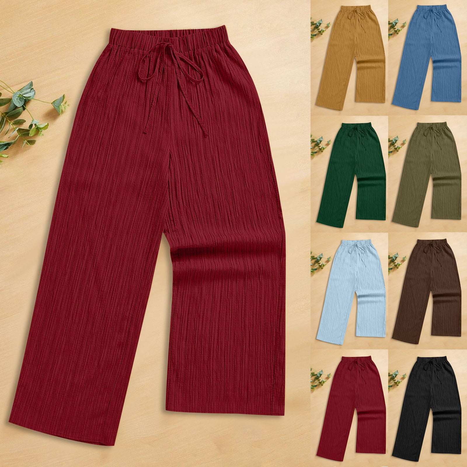 FNFYFH Clearance Palazzo Pants for Women with Pockets Summer Drawstring ...