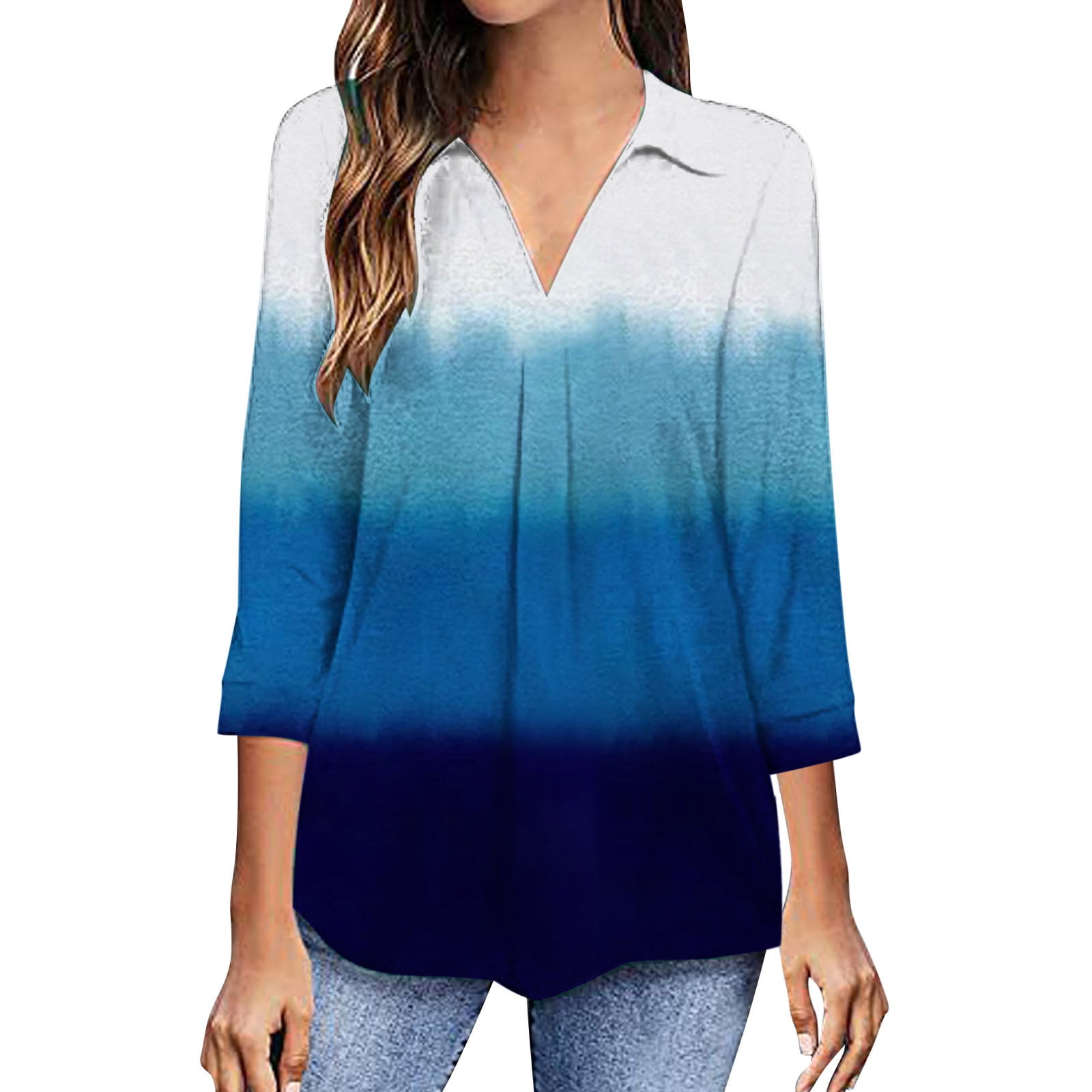 FNFYFH Clearance walmart weekly ad sales Women V Collar Tops Casual 3/4 ...