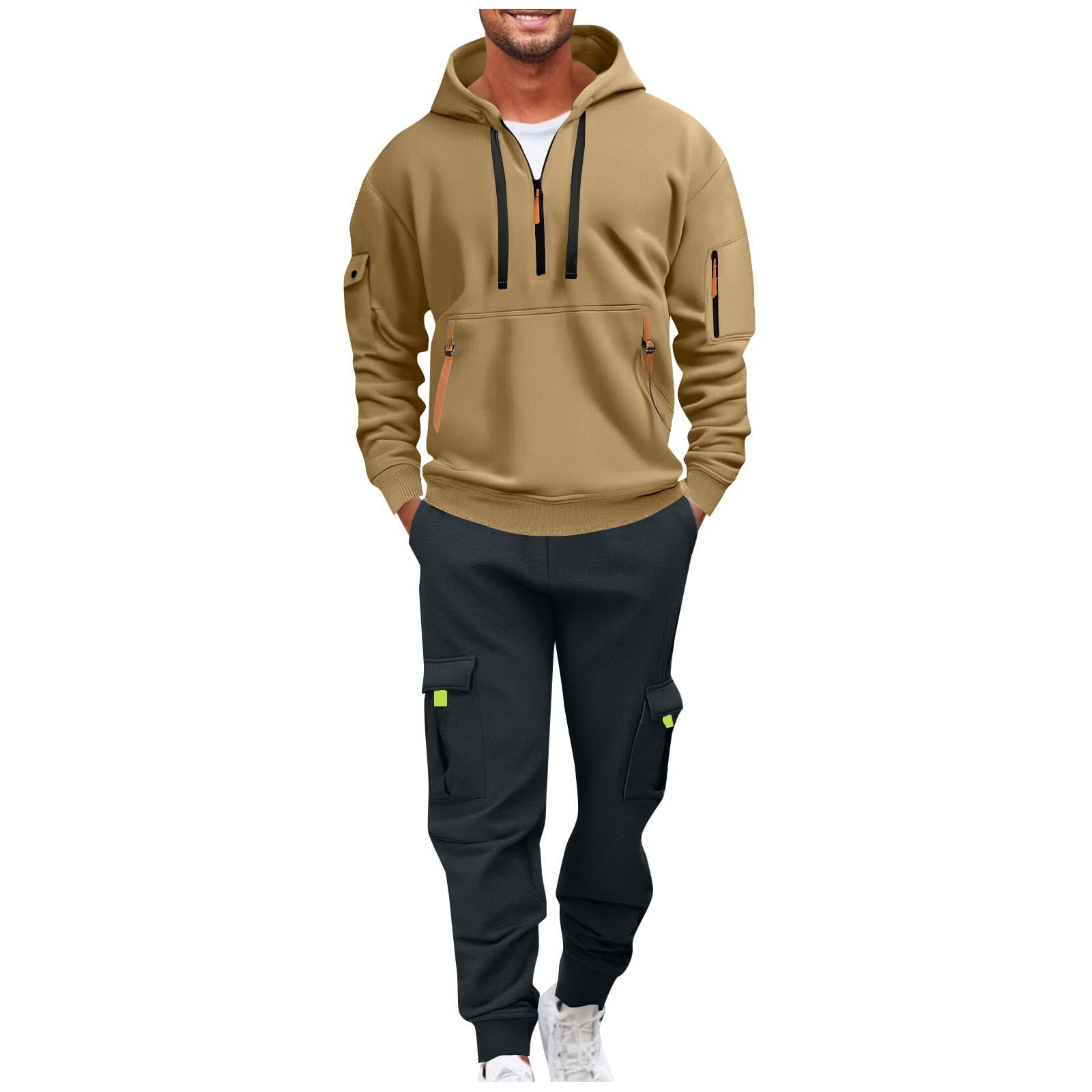 FNFYFH Fleece Lined Men Tracksuit Set 2 Piece Sets Tactical Hoodies ...