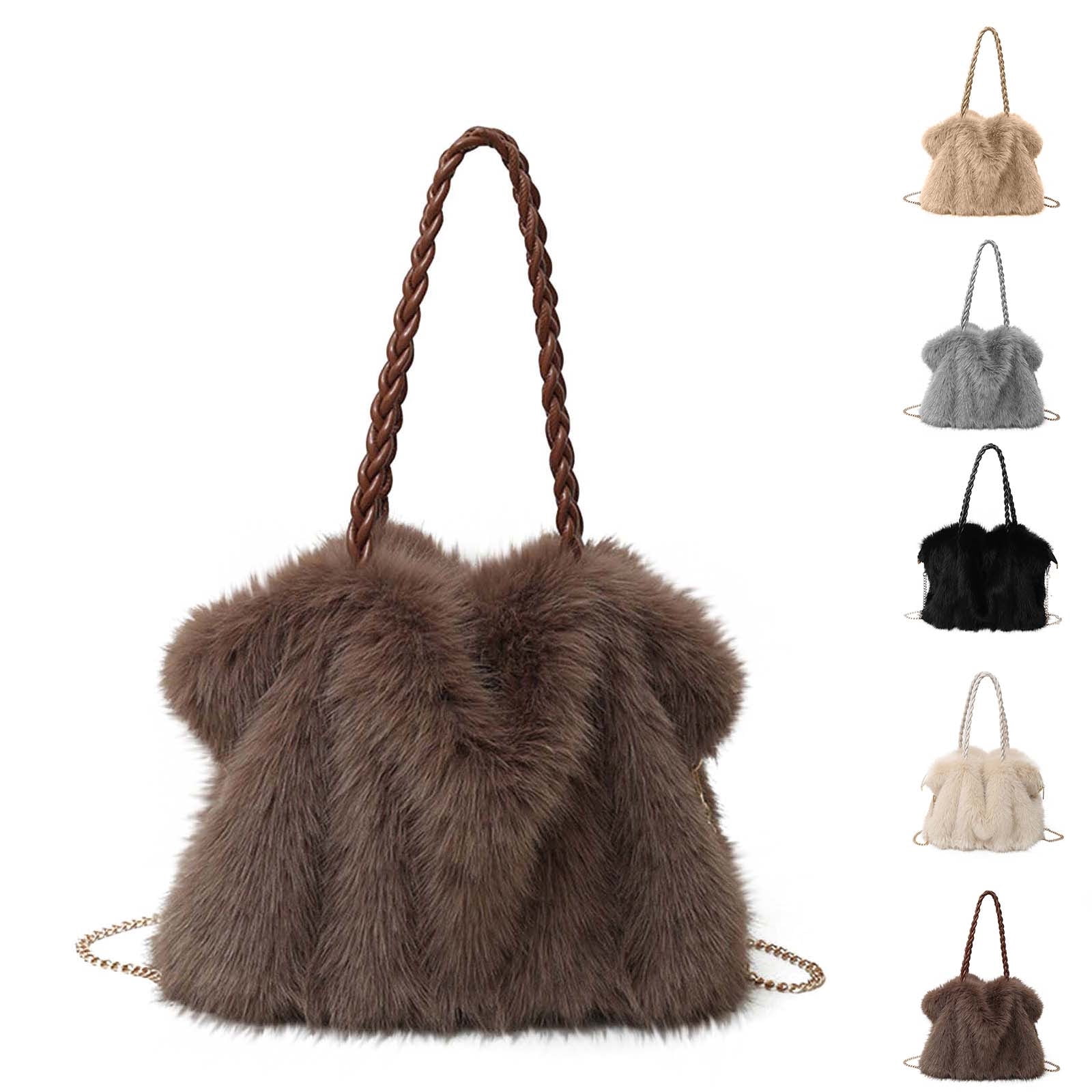 FNFYFH Furry Purse Winter Fluffy Bags for Women Fuzzy Tote Bag Handbags ...