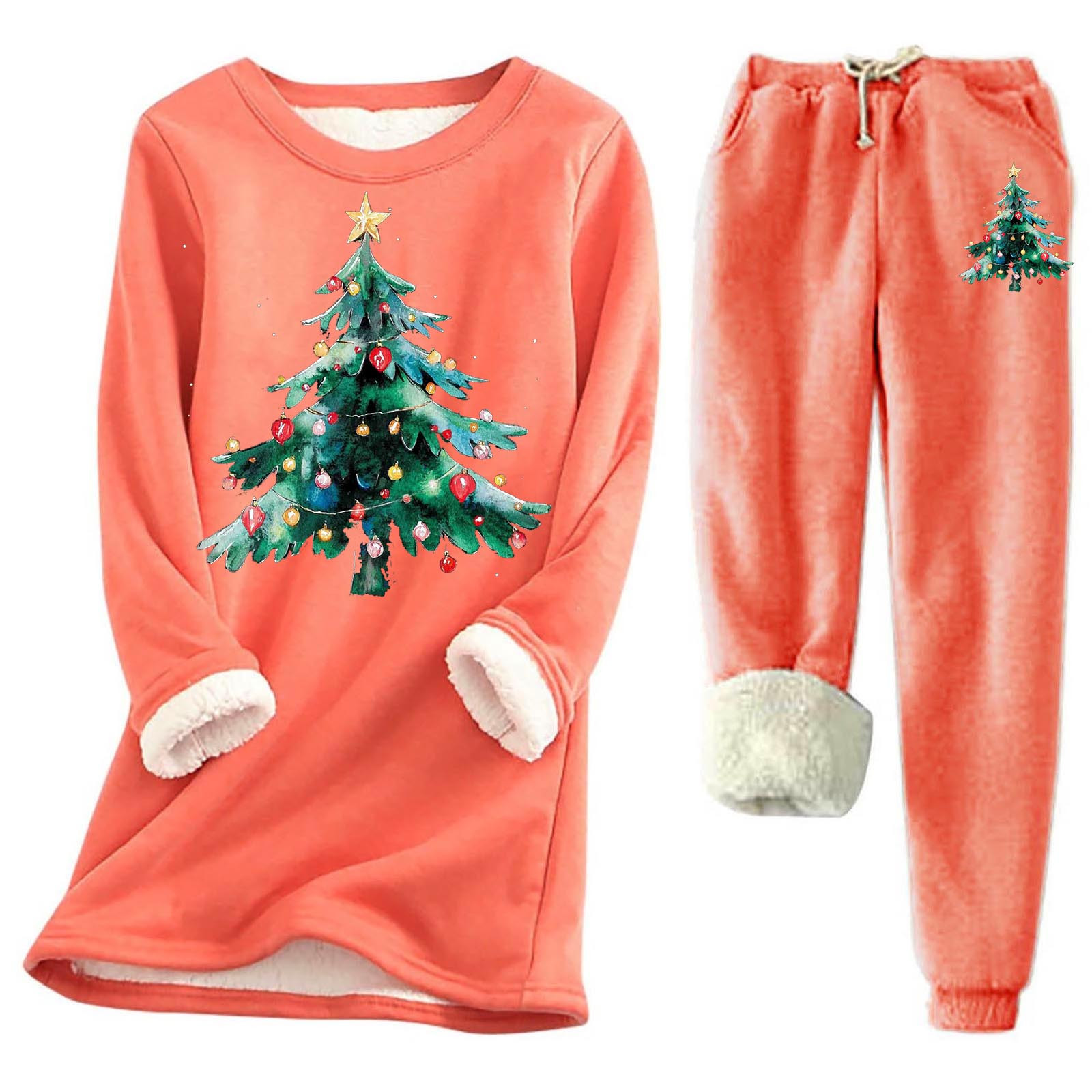 FNFYFH Fuzzy Christmas Pajamas Set for Women Winter Warm Fluffy ...
