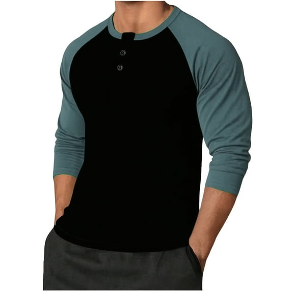 FNFYFH Henley Shirt for Men Ralgan Crew Neck T Shirts Color Block ...