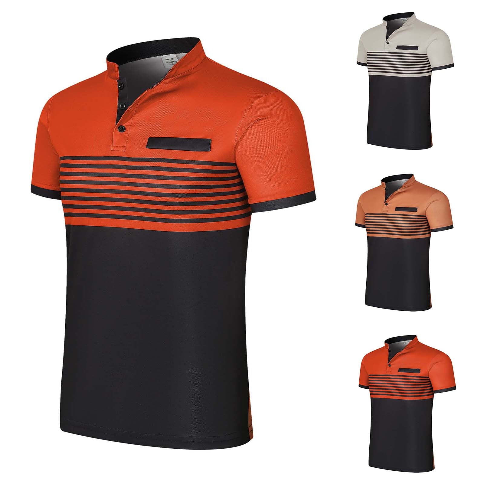 FNFYFH Henley Shirts for Men Short Sleeve Golf Shirt Casual Color Block ...