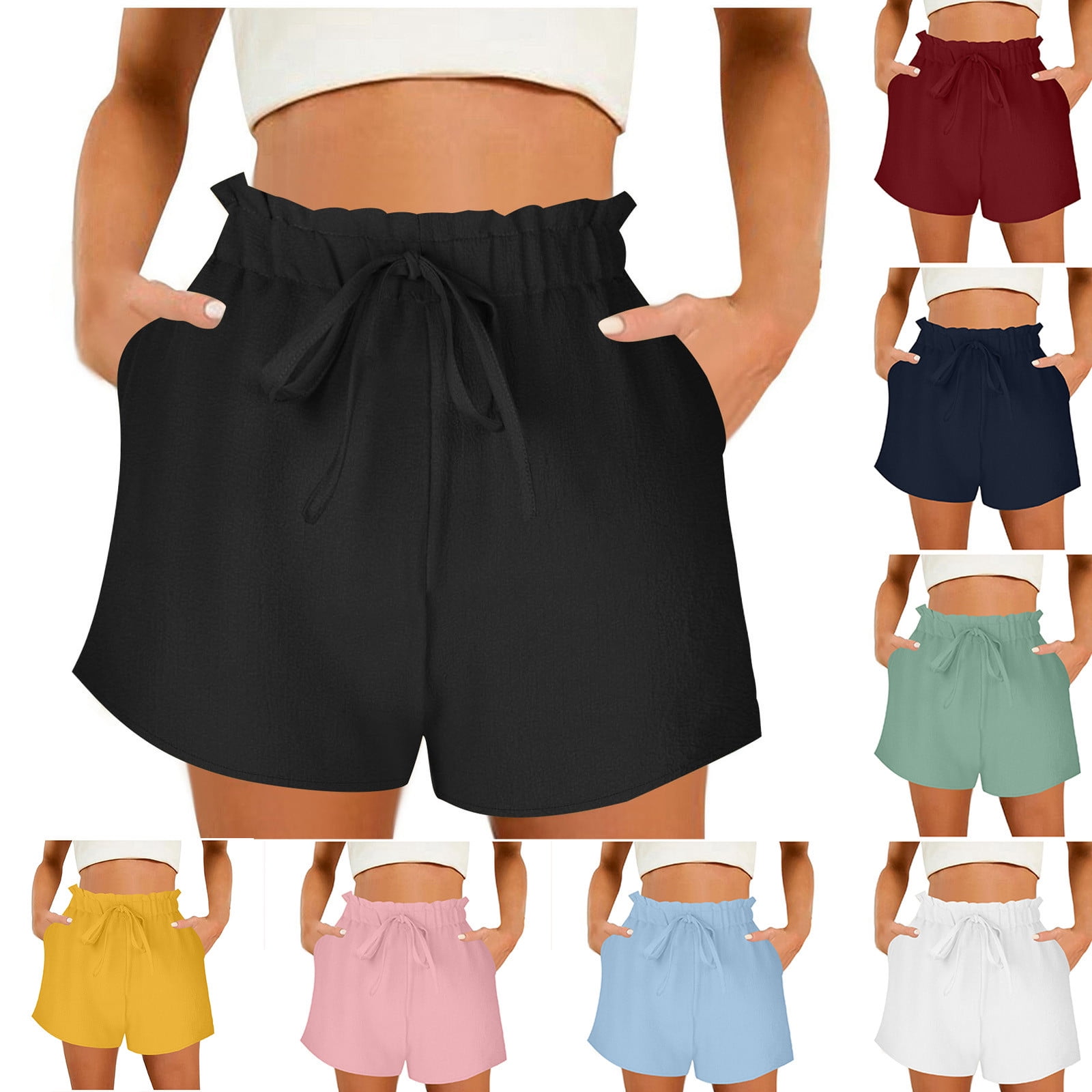 FNFYFH High Waist Shorts for Women Drawstring Stretchy Shorts with ...