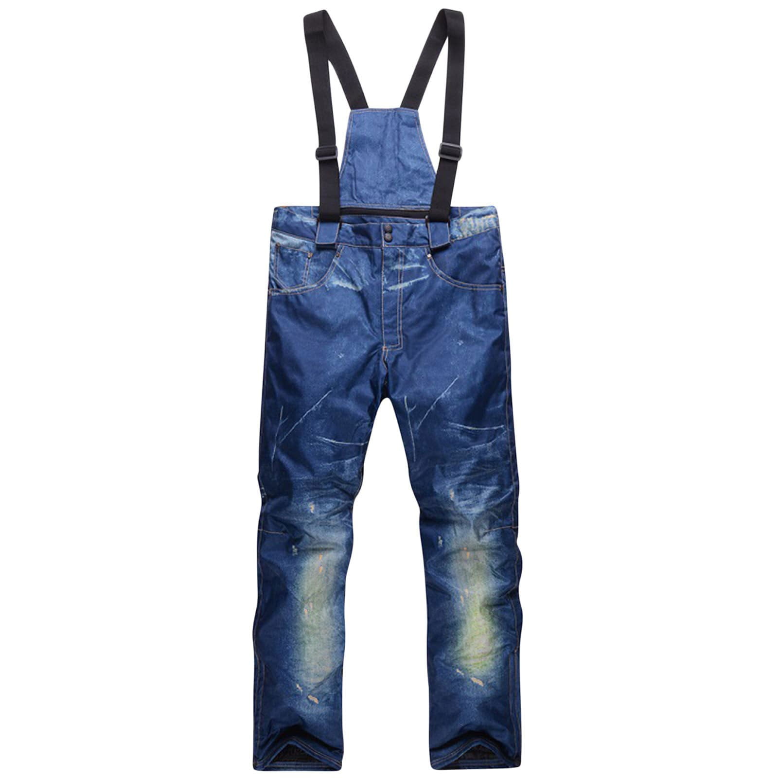 FNFYFH Insulated Bib Overalls for Men Denim Ski Pants Waterproof Snow ...