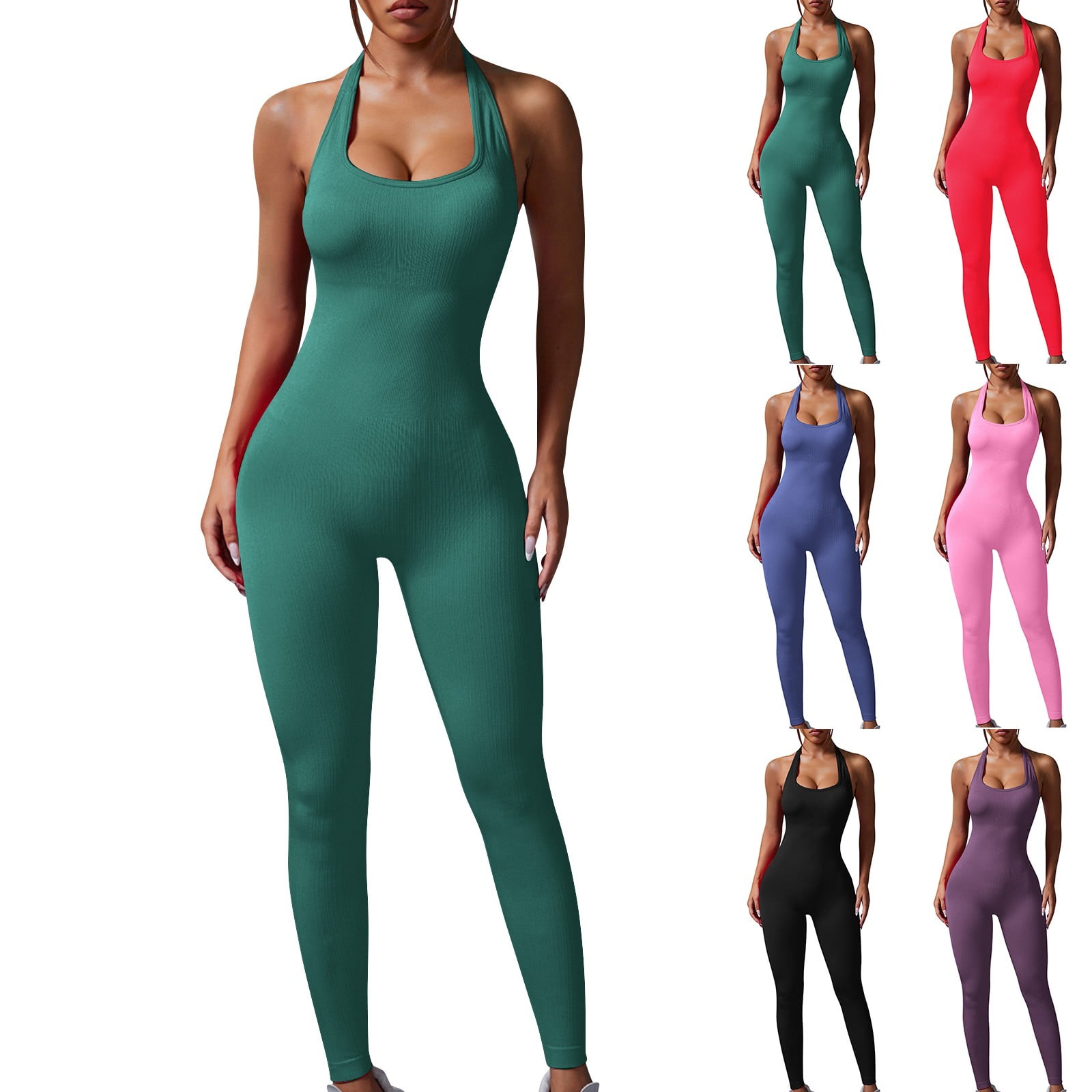 FNFYFH Jumpsuit for Women Workout Seamless Jumpsuits Yoga Ribbed One ...