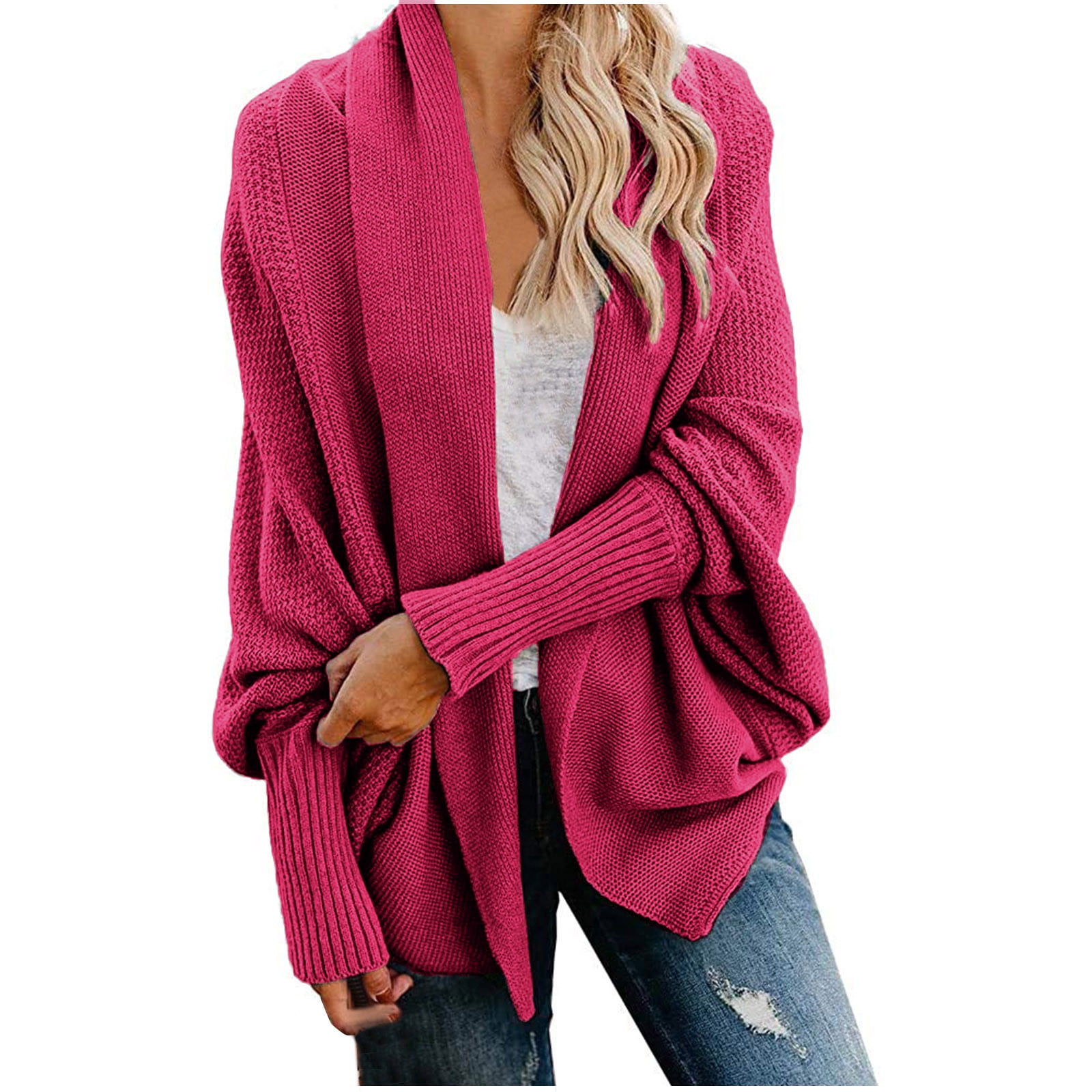 FNFYFH Knit Cardigan Sweater for Women Trendy Batwing Sleeve Cardigans ...