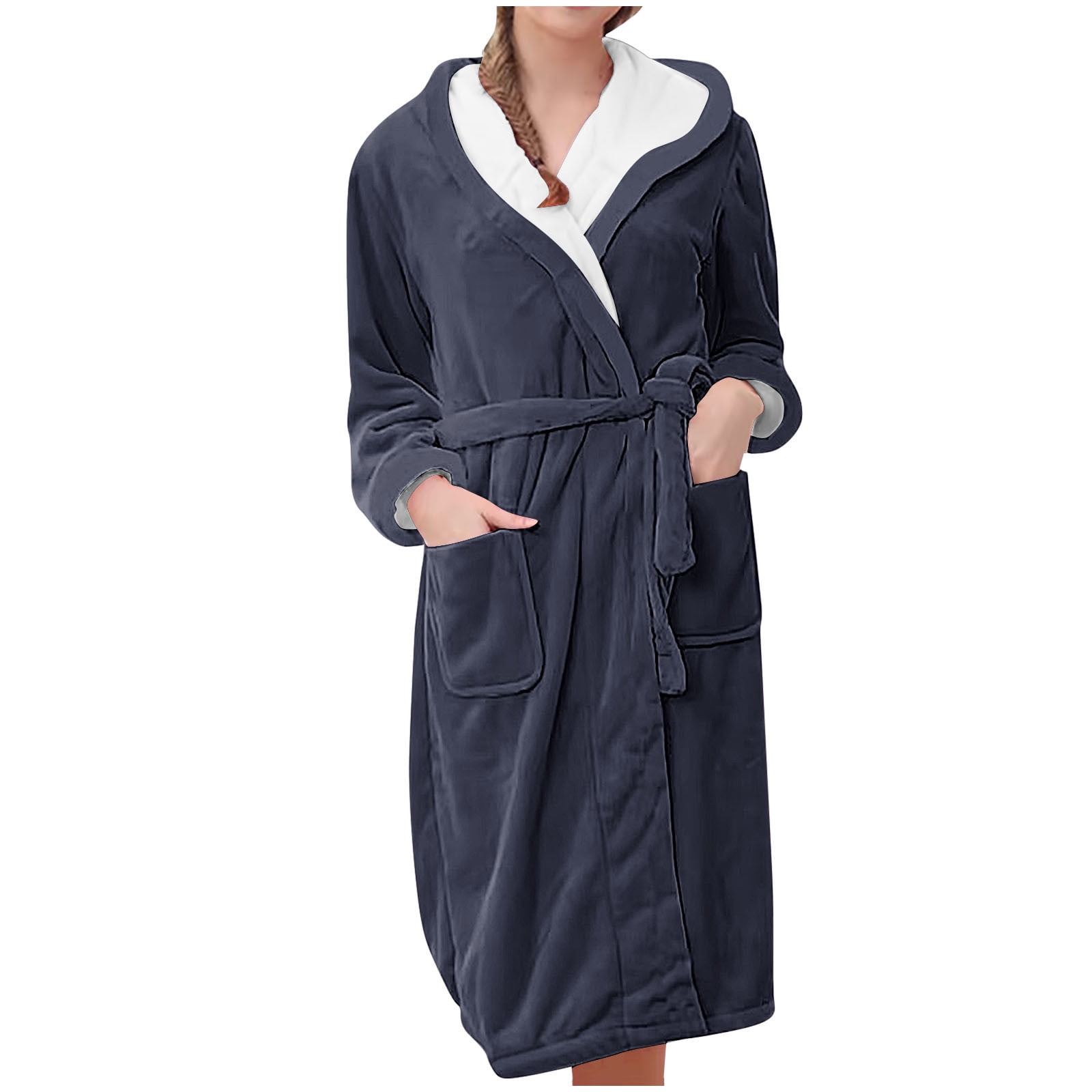 FNFYFH Long Robes for Women Fuzzy Flannel Robe Long Hooded Fluffy Soft ...