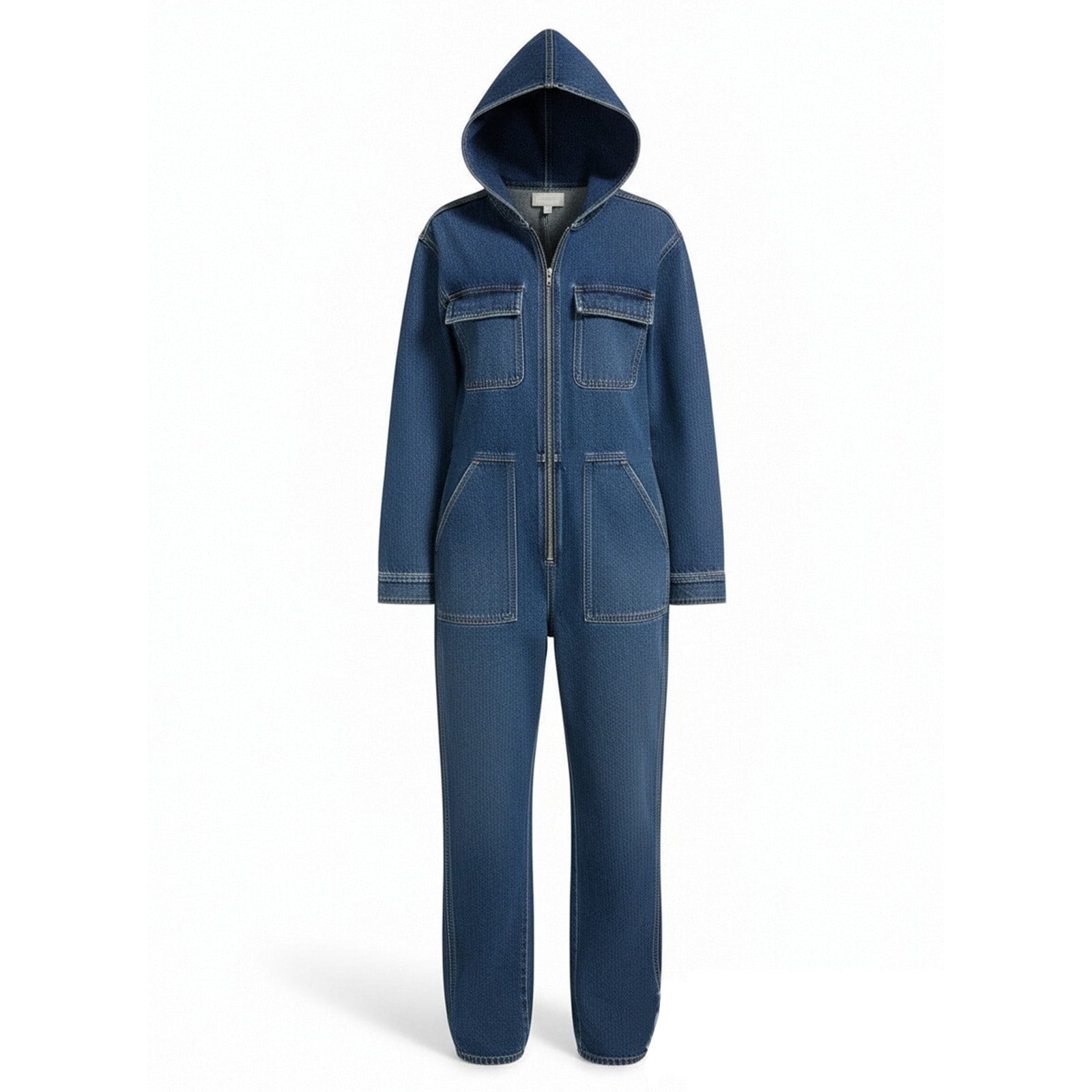 FNFYFH Long Sleeve Denim Jumpsuit for Women Wide Leg Soft Jean Onesie ...