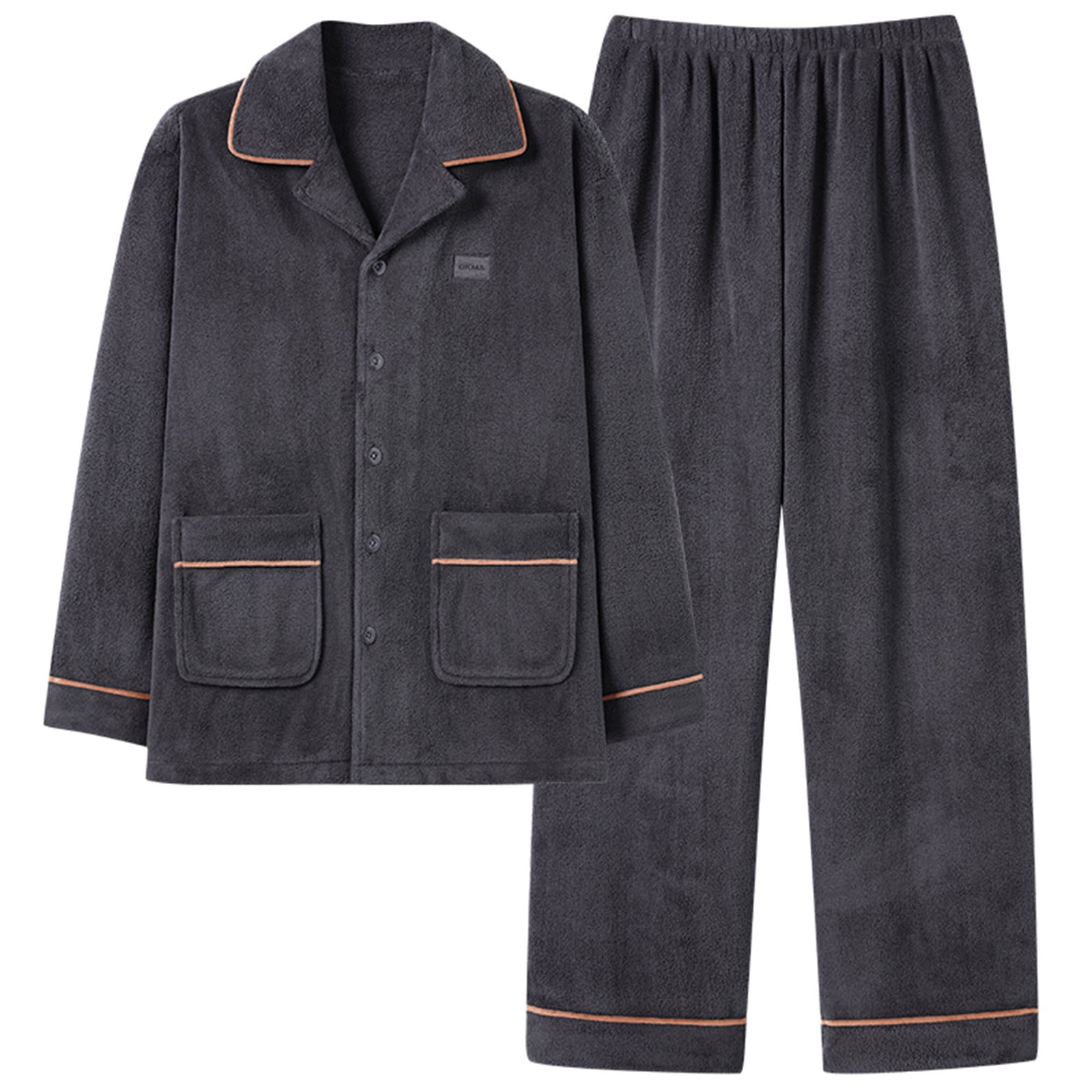 FNFYFH Men Big and Tall Fleece Pajama Set Long Sleeve Button Down Two ...