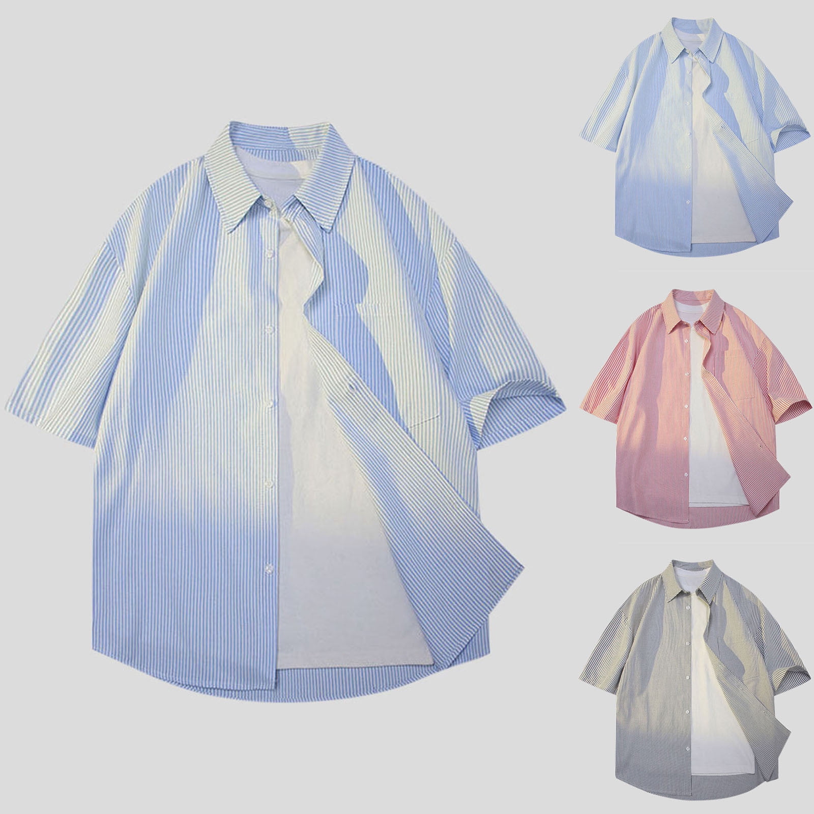 FNFYFH Men's Big and Tall Button Down Shirts Short Sleeve Striped ...