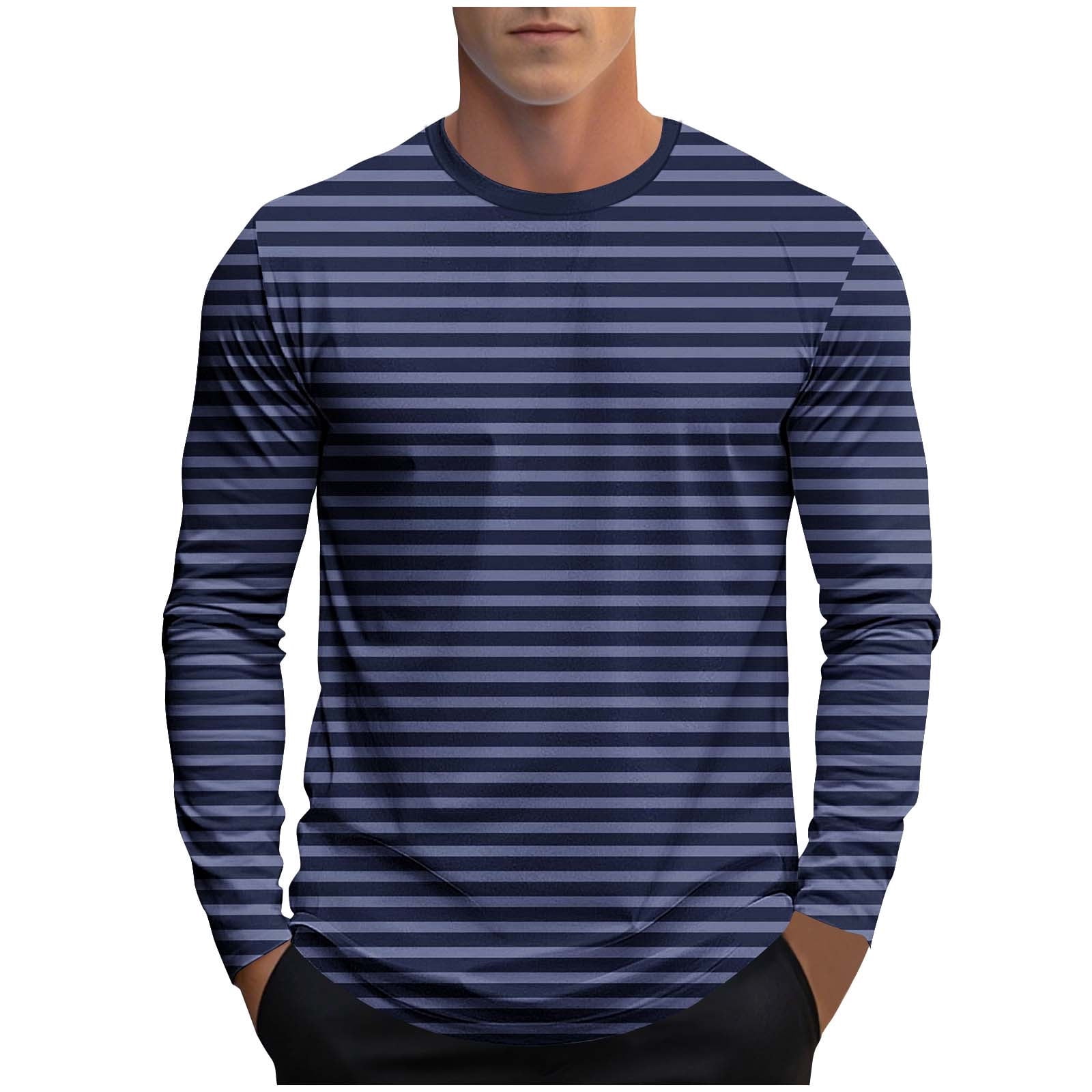 FNFYFH Men's Big and Tall Crewneck T-Shirts Long Sleeve Striped Shirt ...